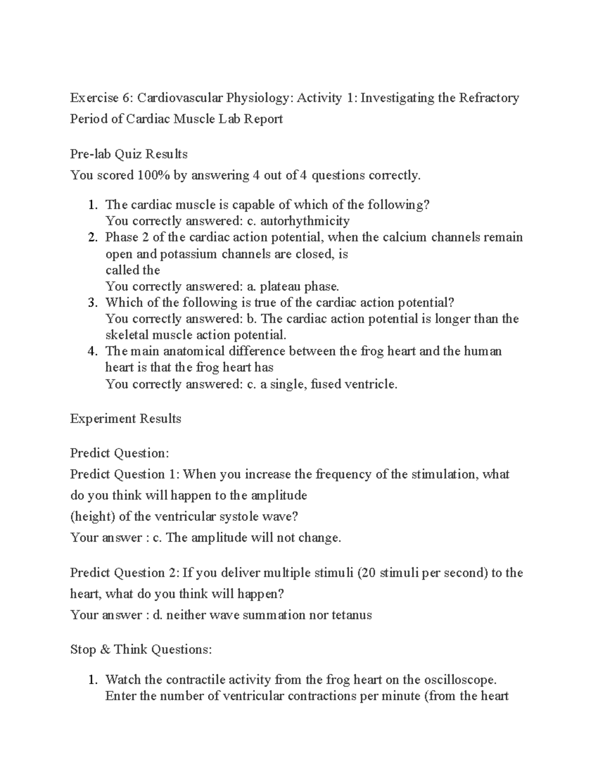 Exercise 6 act1 - physioex ecercise - Exercise 6: Cardiovascular ...