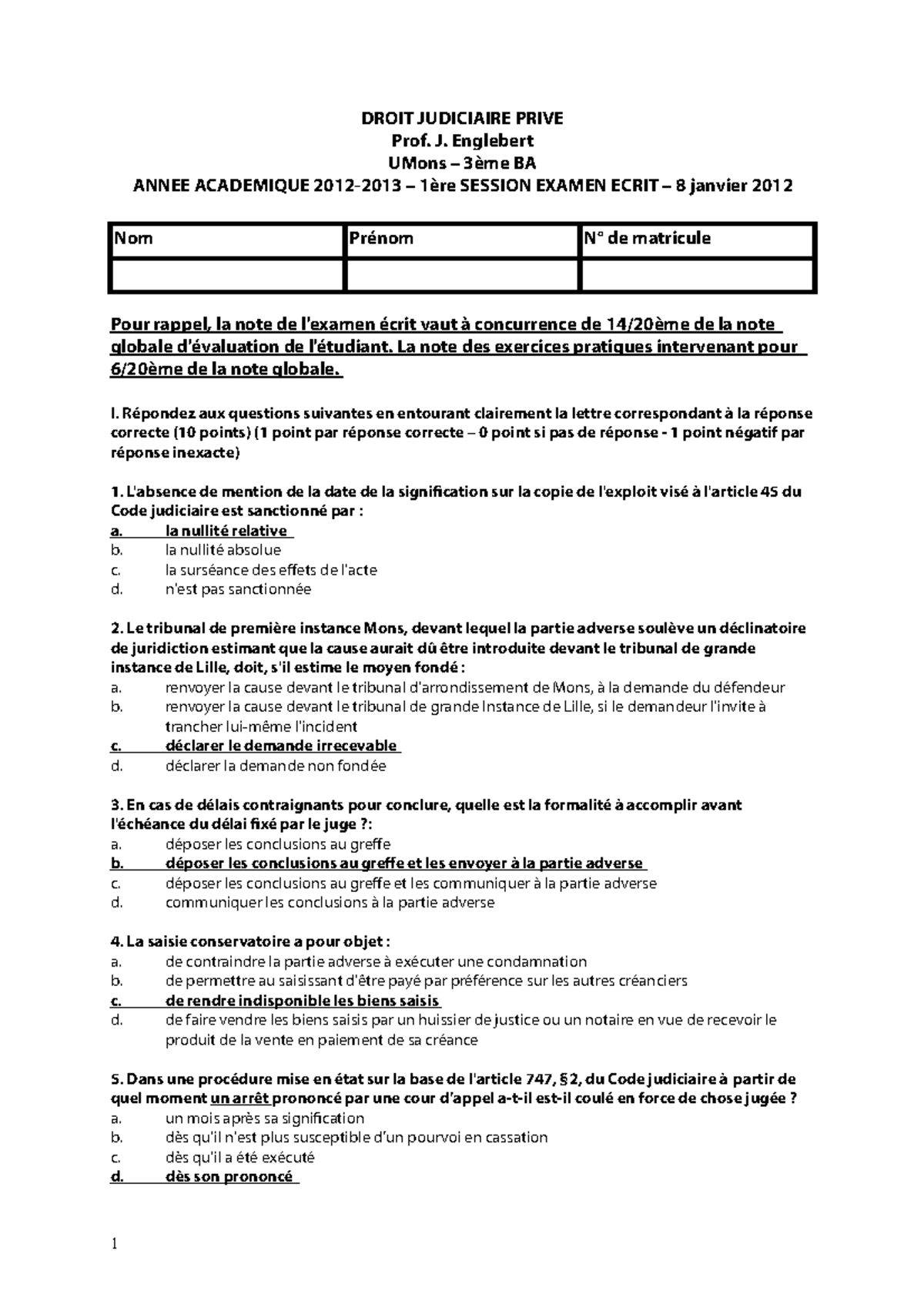 Examen 8 january 2013, questions et réponses - examen de droit ...