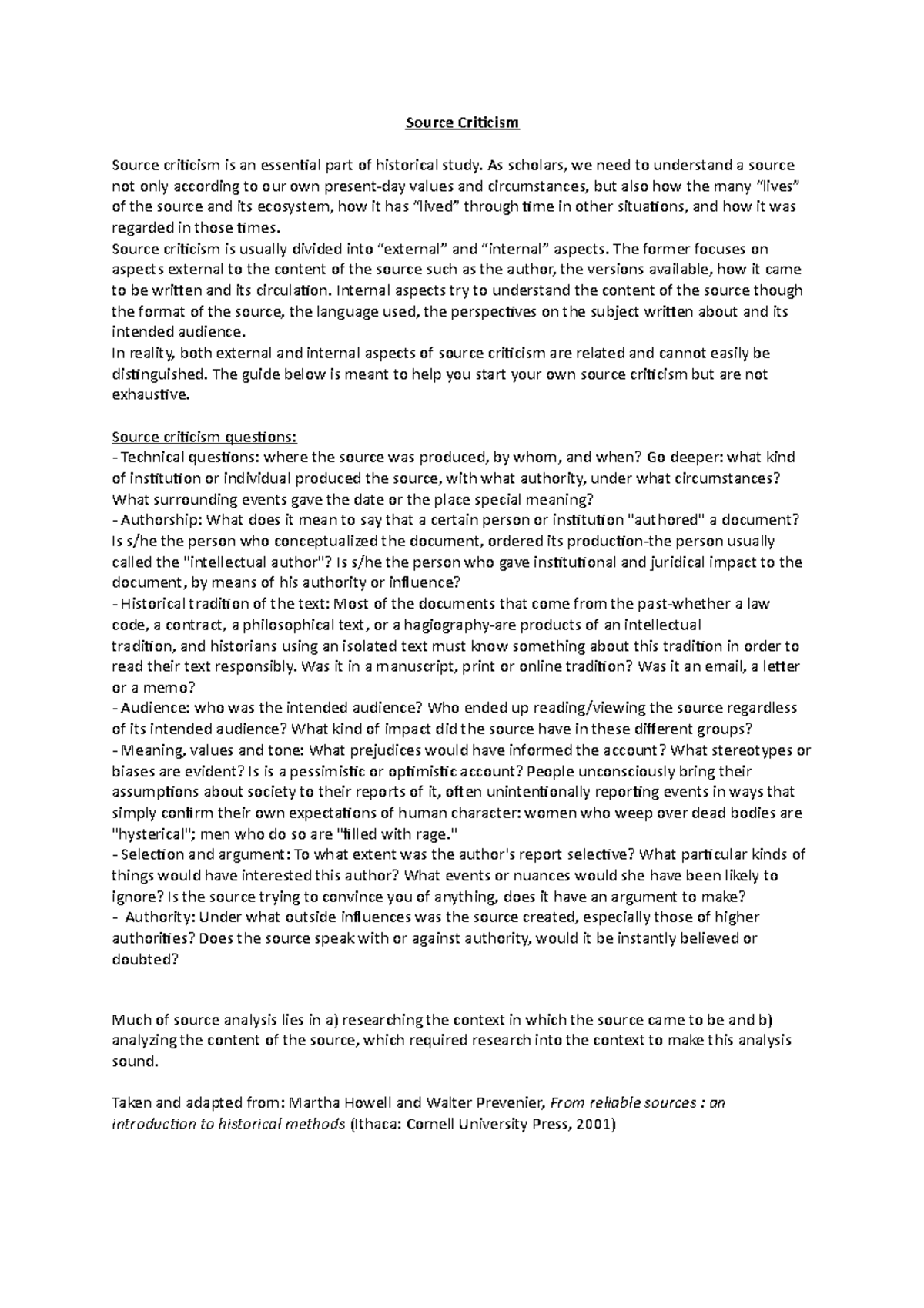 Source criticism - internal and external - Europese Geschiedenis ...