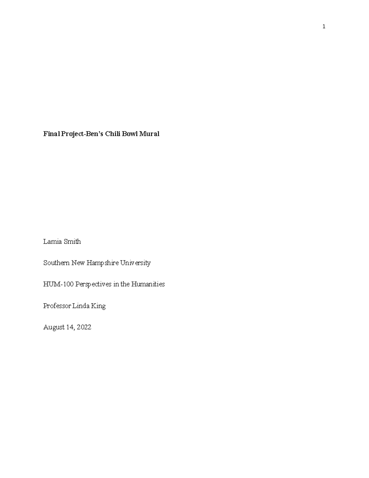 Final Project- Humanities 100- Lamia Smith - Final Project-Ben’s Chili ...