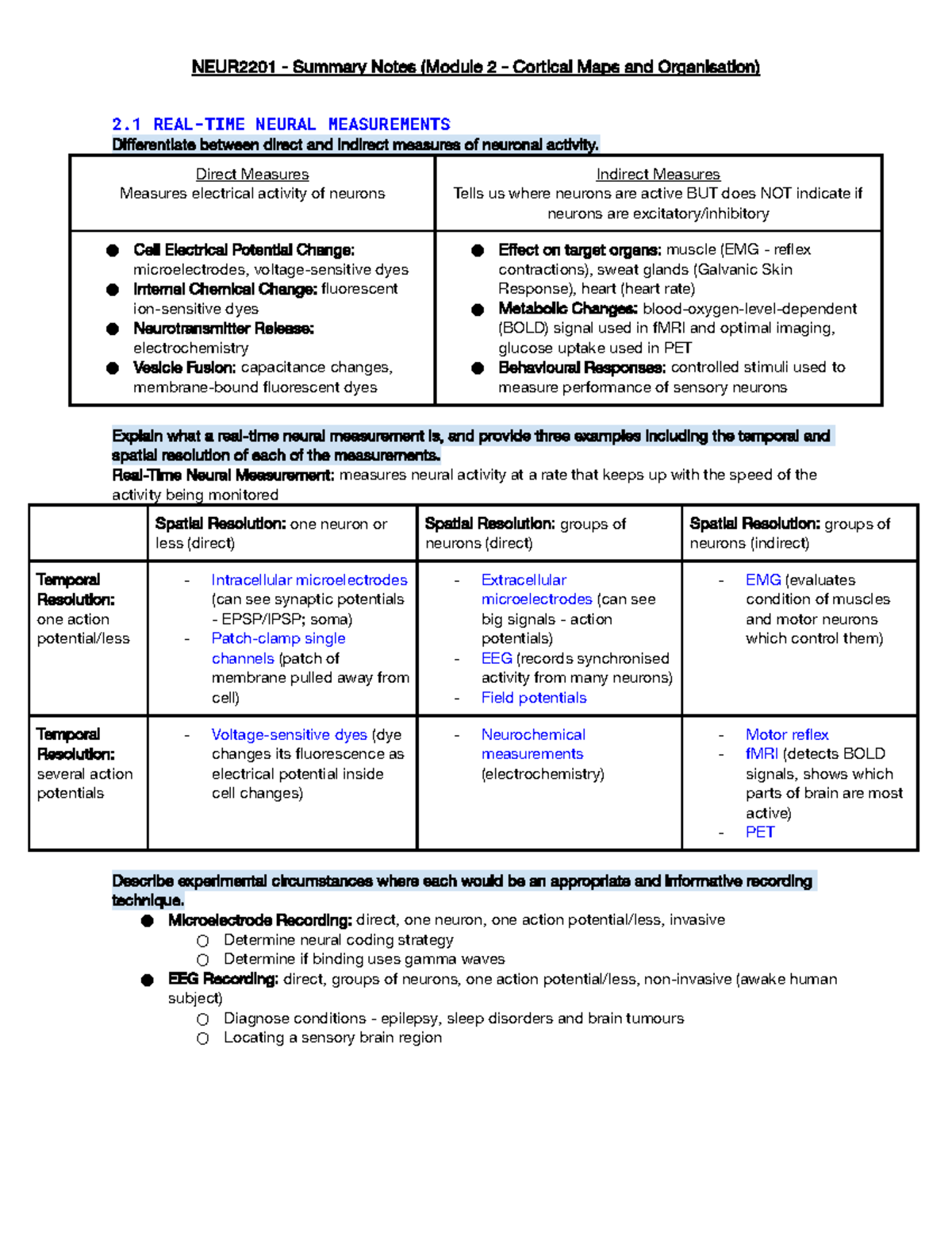 NEUR2201 - Summary Notes (Module 2) - NEUR 2201 - Summary Notes (Module ...