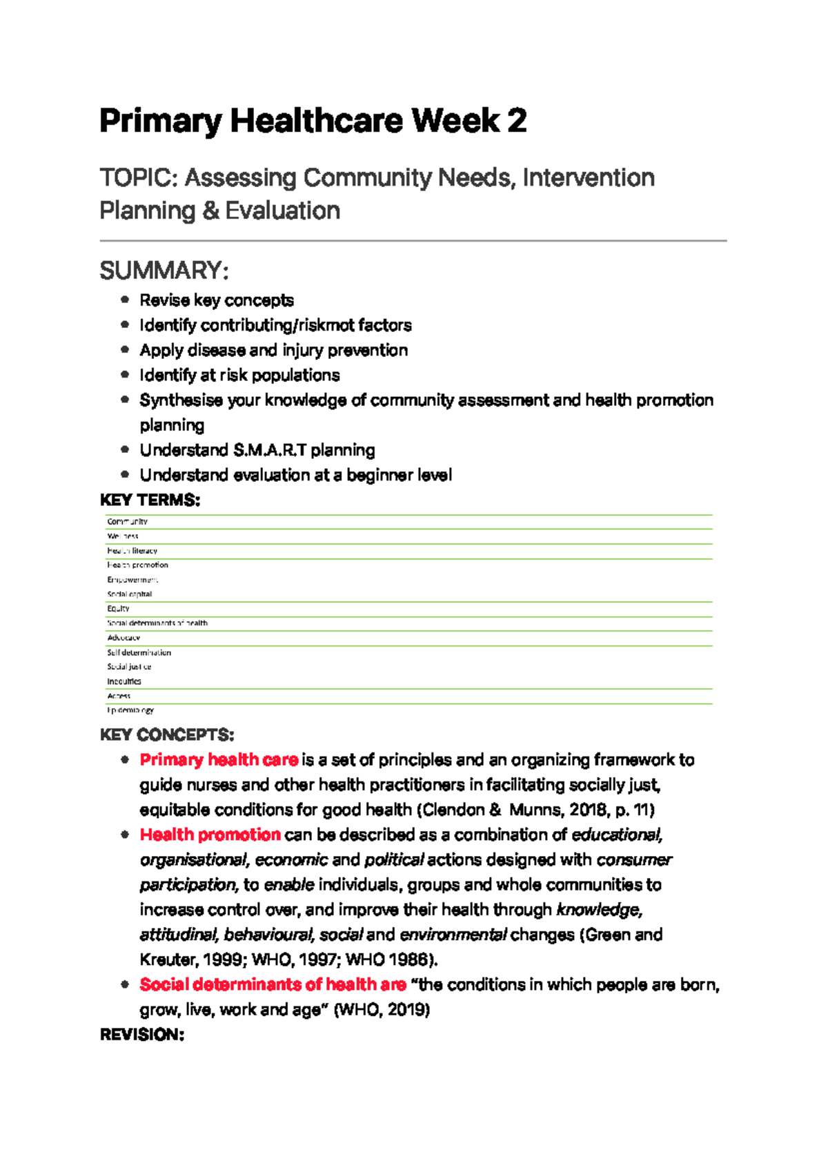Primary Healthcare Week 2 - M.A.R planning Understand evaluation at a ...
