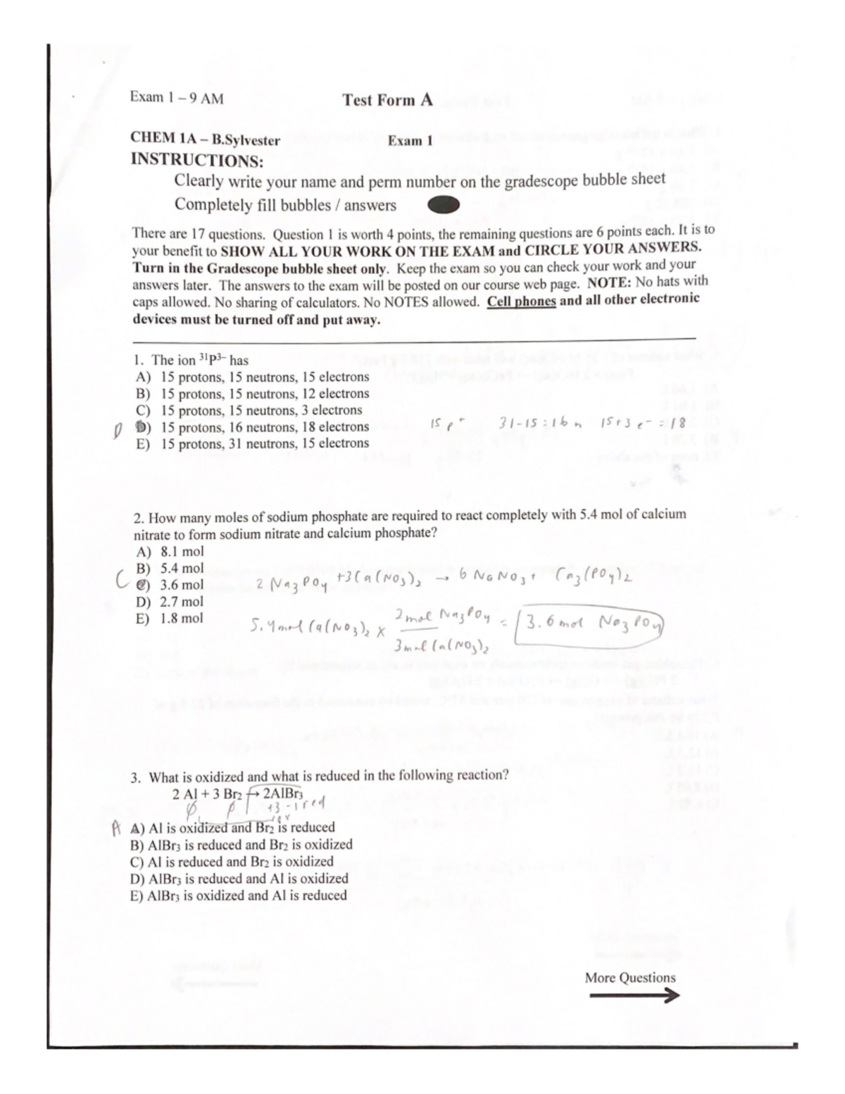 CHEM 1A Exam 1 Fall 2022 9 AM Solutions - CHEM1A - Studocu