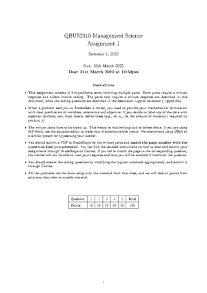 Tutorial 1 - QBUS2310 Tutorial 1 Semester 2, 2022 Exercise 1: Gurobi ...