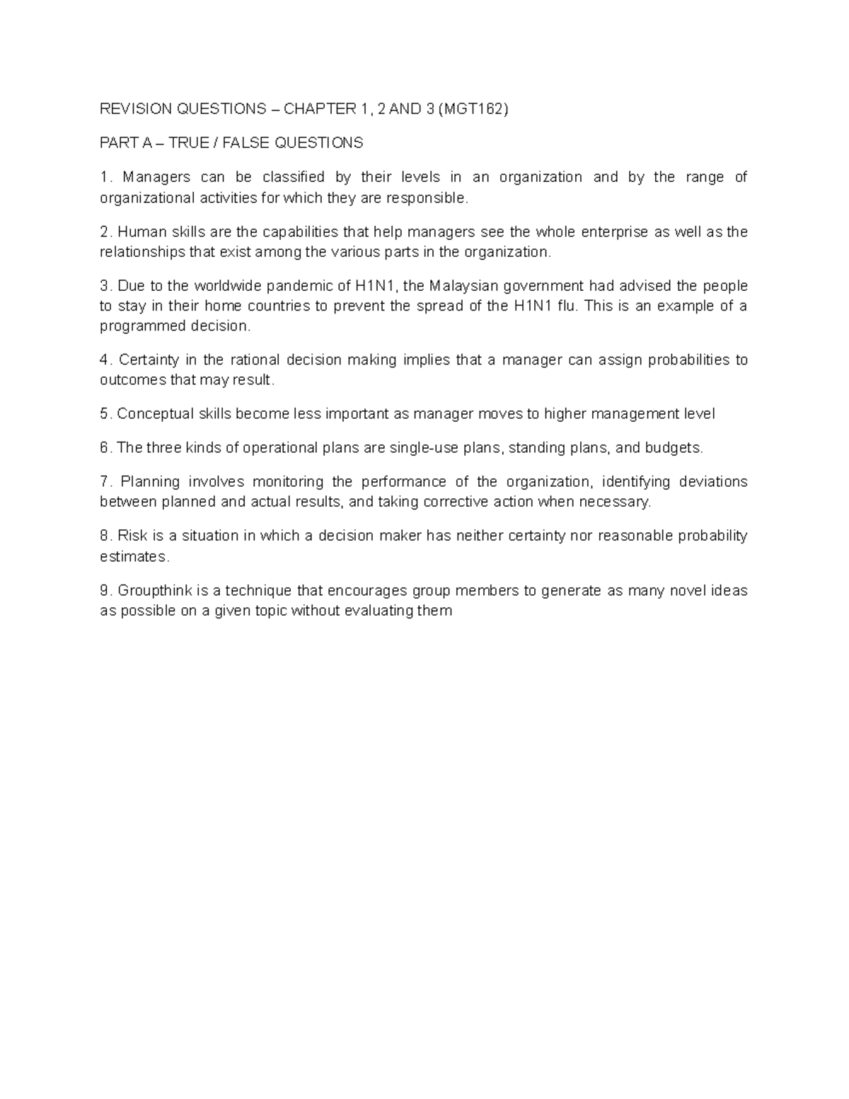 Revision Questions MGT162 - REVISION QUESTIONS – CHAPTER 1, 2 AND 3 ...