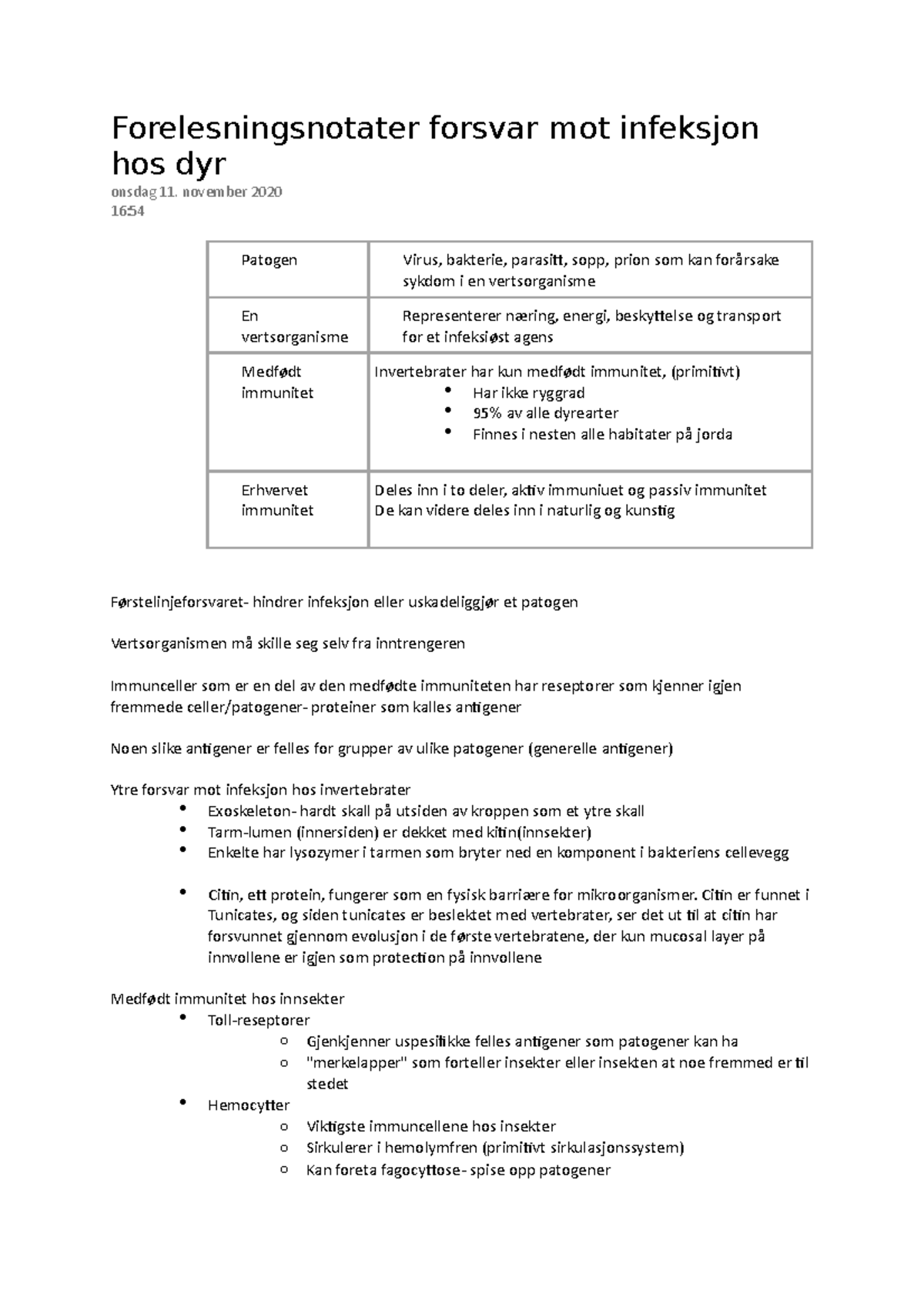 Forelesningsnotater forsvar mot infeksjon hos dyr - Forelesningsnotater ...