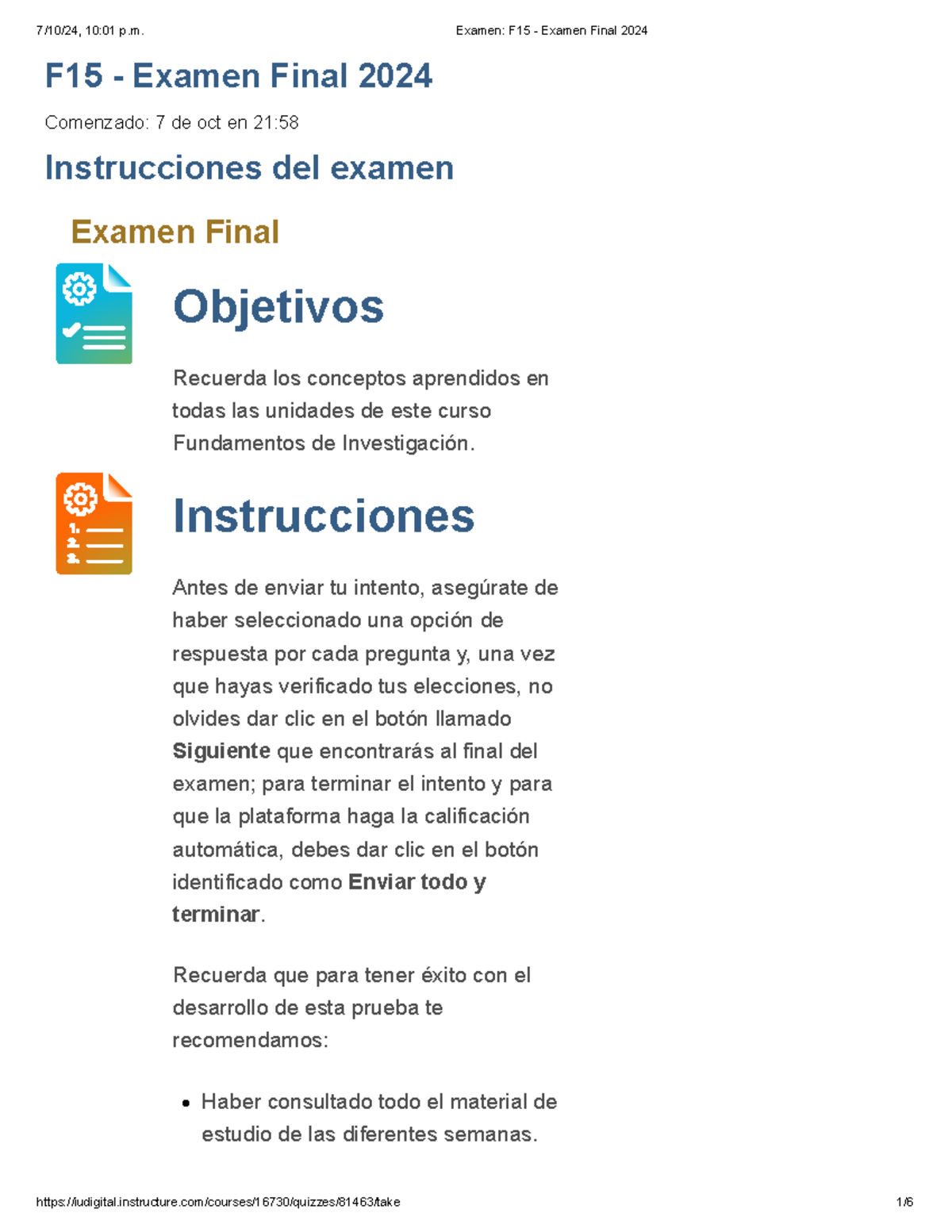 Examen F15 - Examen Final 2024 - F15 - Examen Final 2024 Comenzado: 7 de oct en 21 ...