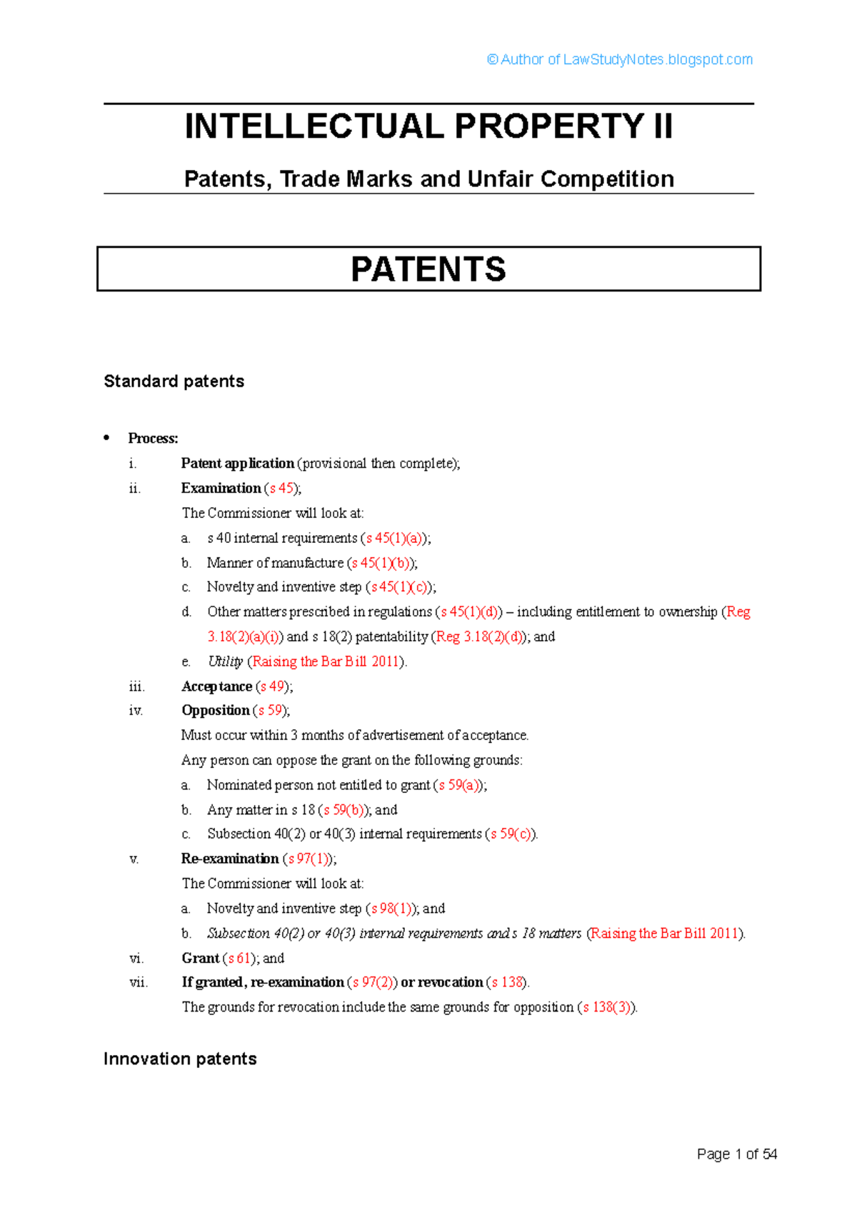 LAW5147 Intellectual Property II - INTELLECTUAL PROPERTY II Patents ...