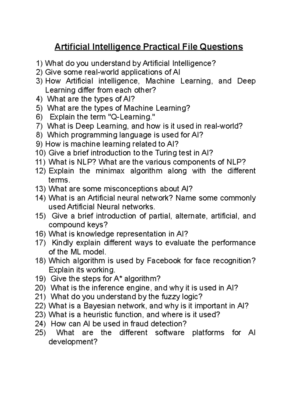 AI practical file question - Artificial Intelligence Practical File ...