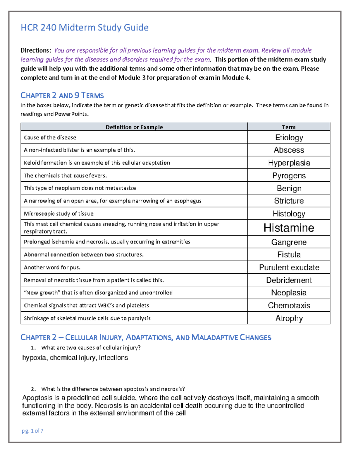 1HCR 240 Module 3 Midterm Exam Study Guide - Directions: You are ...