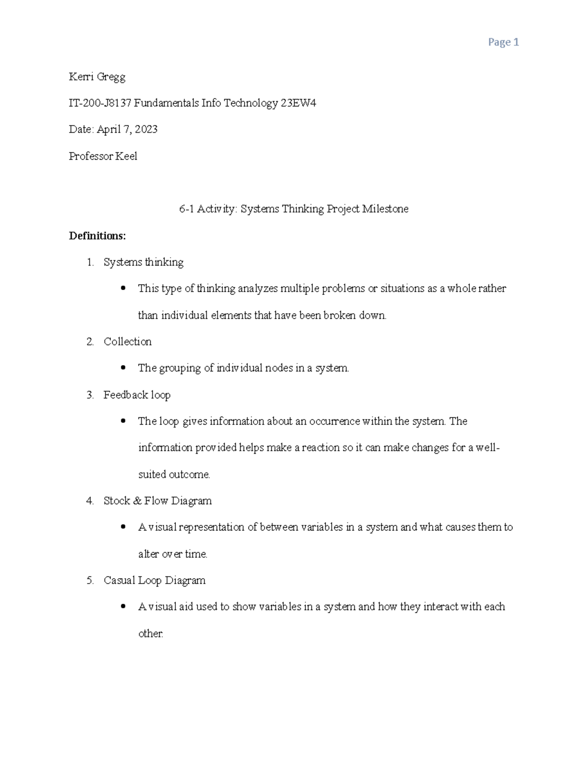 6-1 Activity: Systems Thinking Project Milestone - Kerri Gregg IT-200 ...