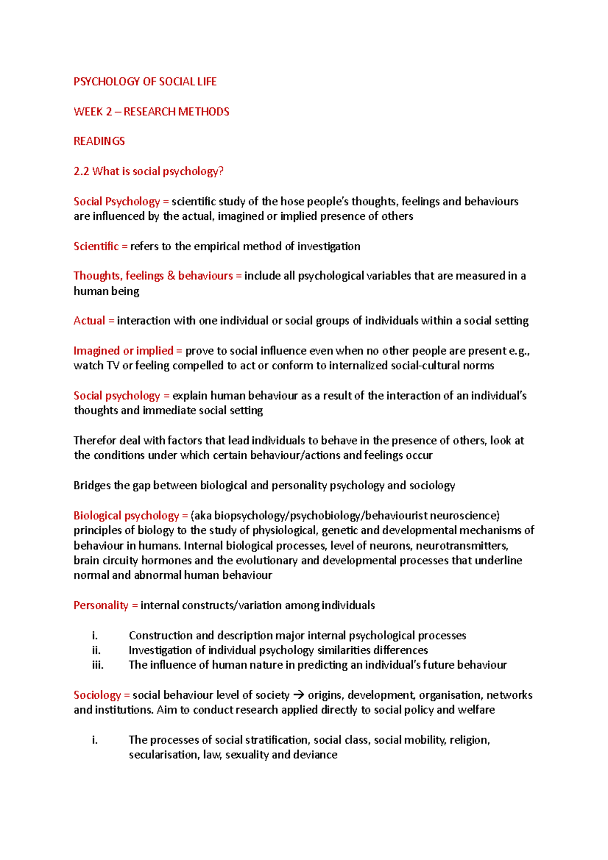 Psychology of Social Life - PSYCHOLOGY OF SOCIAL LIFE WEEK 2 – RESEARCH ...