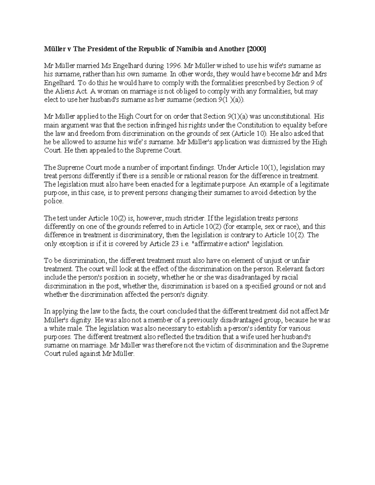 Muller v The President case - Müller v The President of the Republic of ...