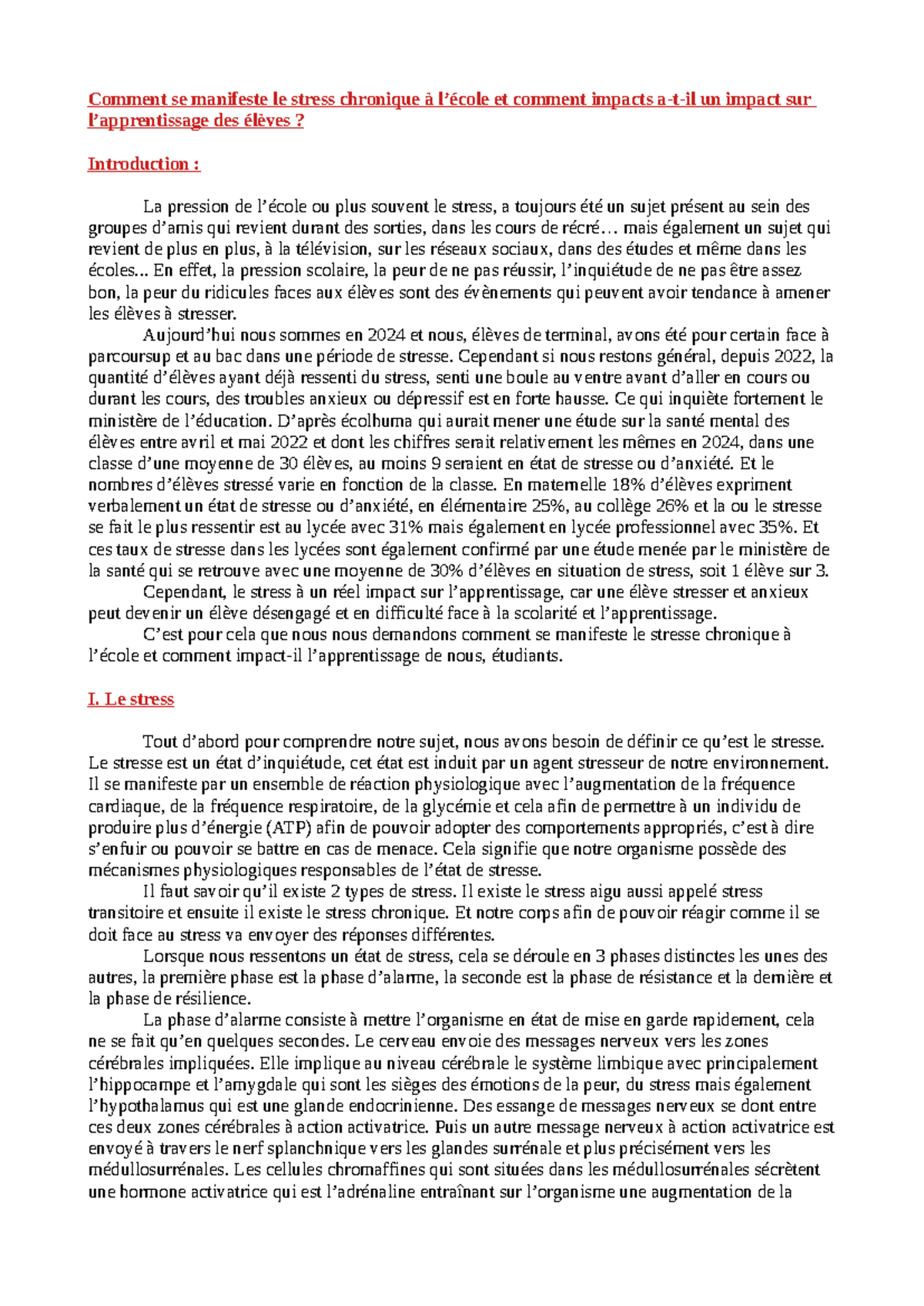 Grand oral sur le stress - Comment se manifeste le stress chronique à l ...