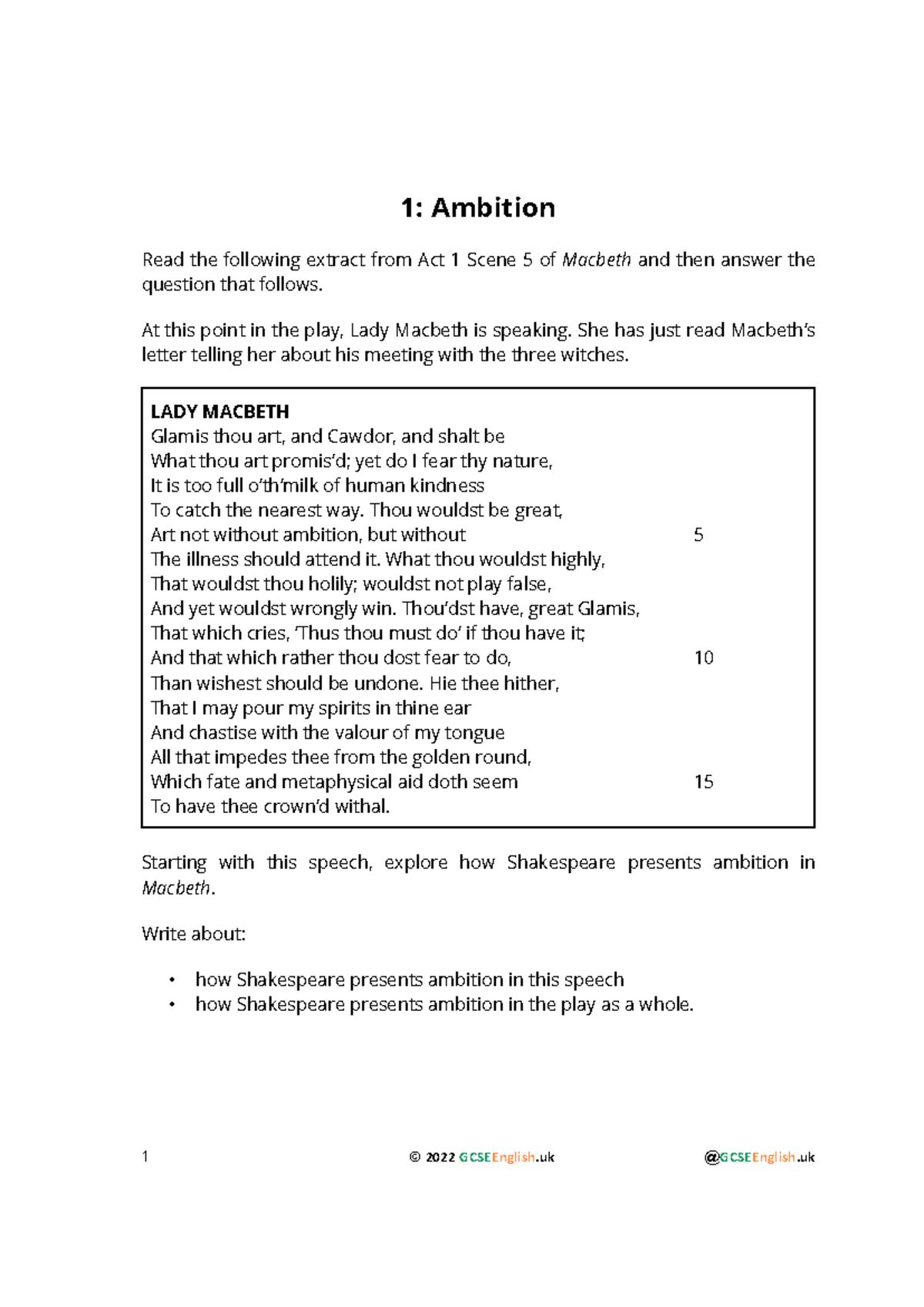 Macbeth Model Essay on Ambition from Gcseenglish - 1: Ambition Read the ...