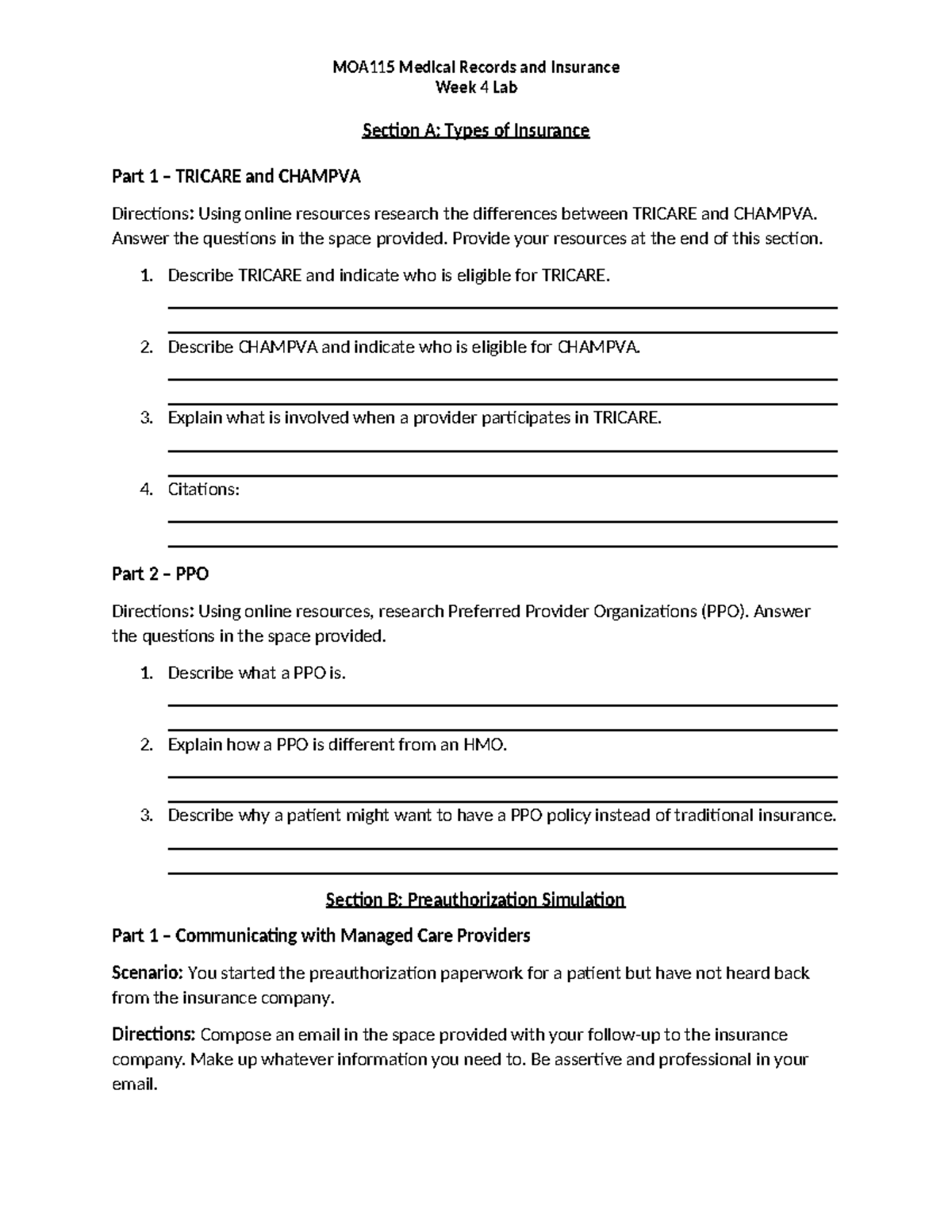 Week 4 Online Lab 15e - week 4 lab sheet - MOA115 Medical Records and Insurance Week 4 Lab ...