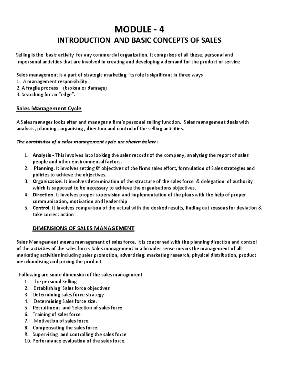 Sales - Marketing Management notes will helps to prepare for ...