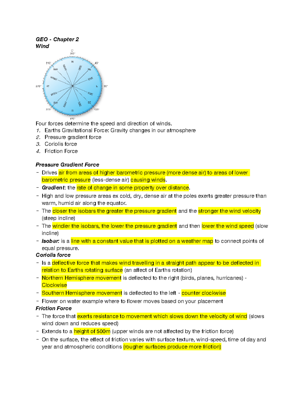 GEO - Chapter 2 - week two lecture notes - GEO - Chapter 2 Wind Four ...