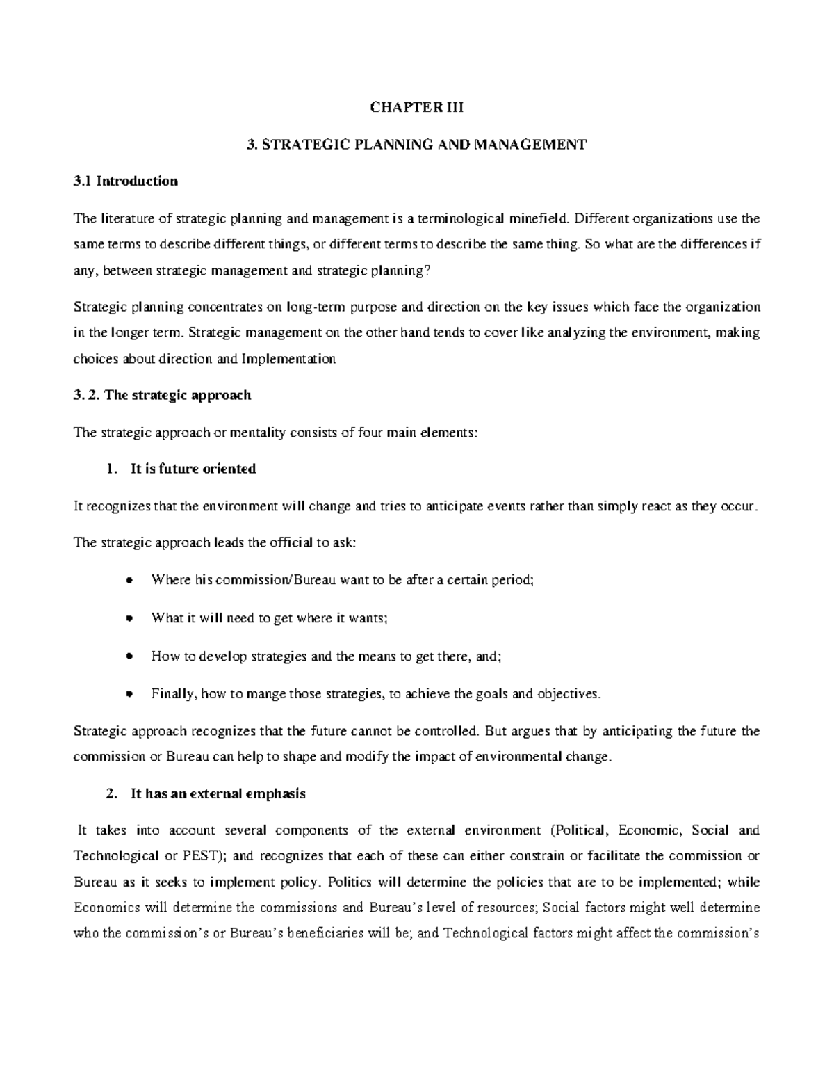 Planning 1 cha 3 - CHAPTER III 3. STRATEGIC PLANNING AND MANAGEMENT 3 ...