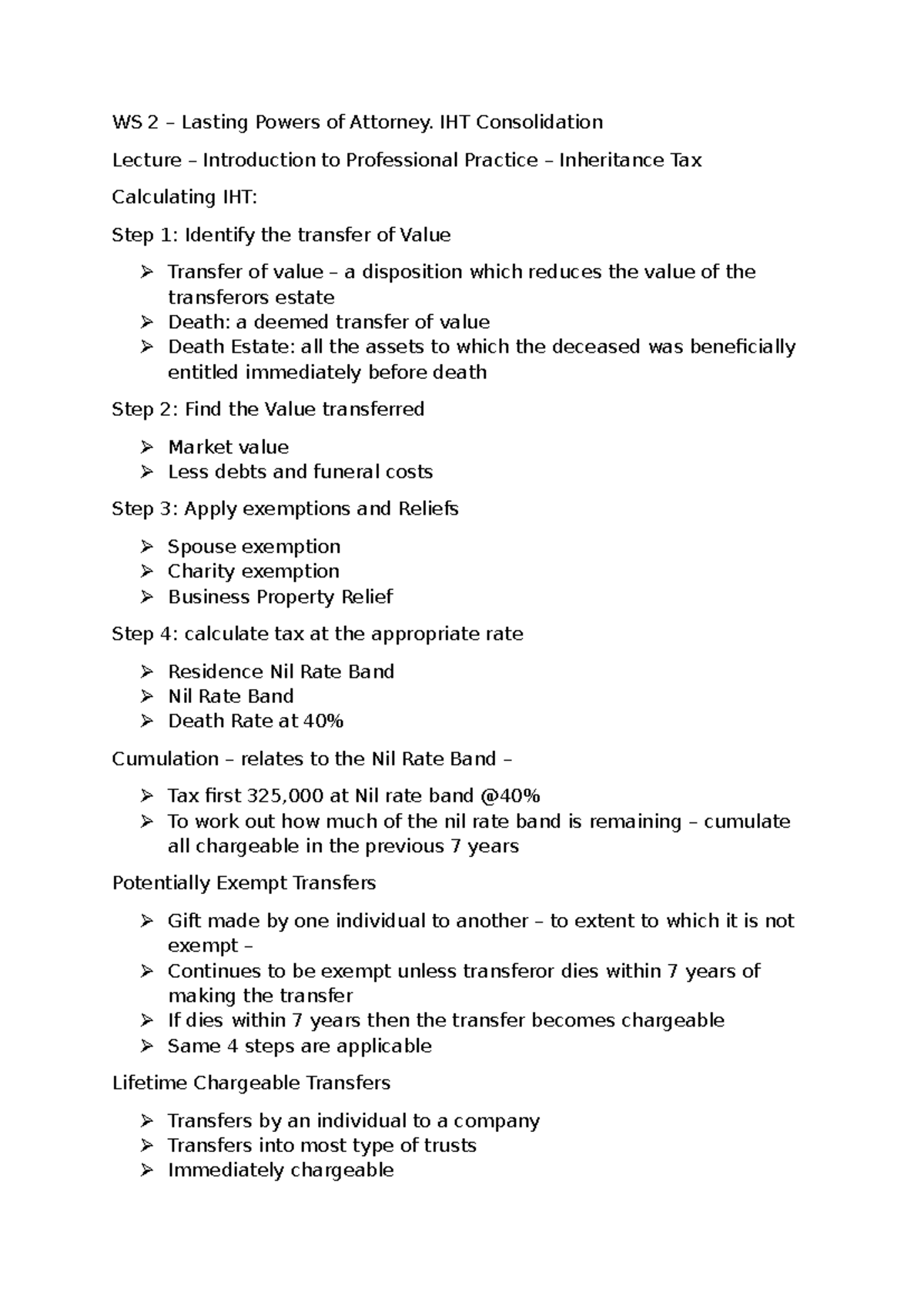 PCLP - WS 2 - Notes (Print) - WS 2 – Lasting Powers of Attorney. IHT ...
