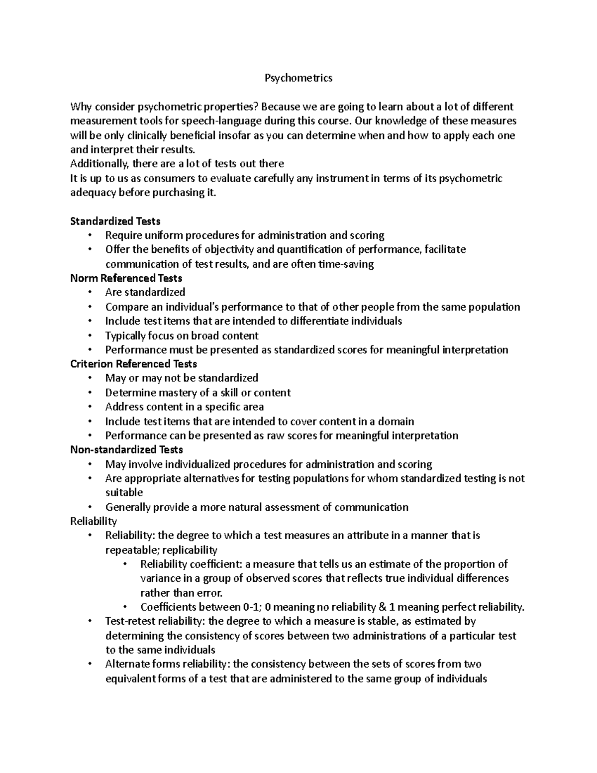 Psychometrics: Reliability and Validity in Measurement - Studocu