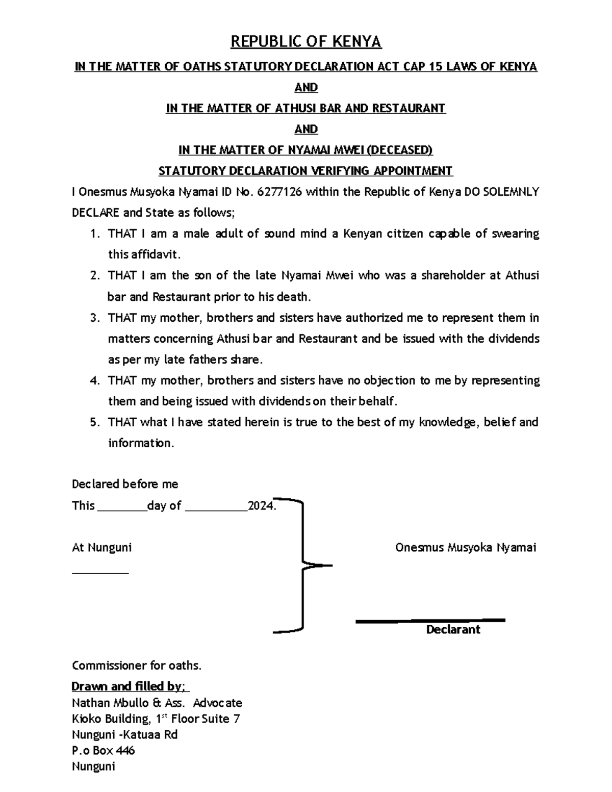 Republic OF KENY8 - notes - REPUBLIC OF KENYA IN THE MATTER OF OATHS ...