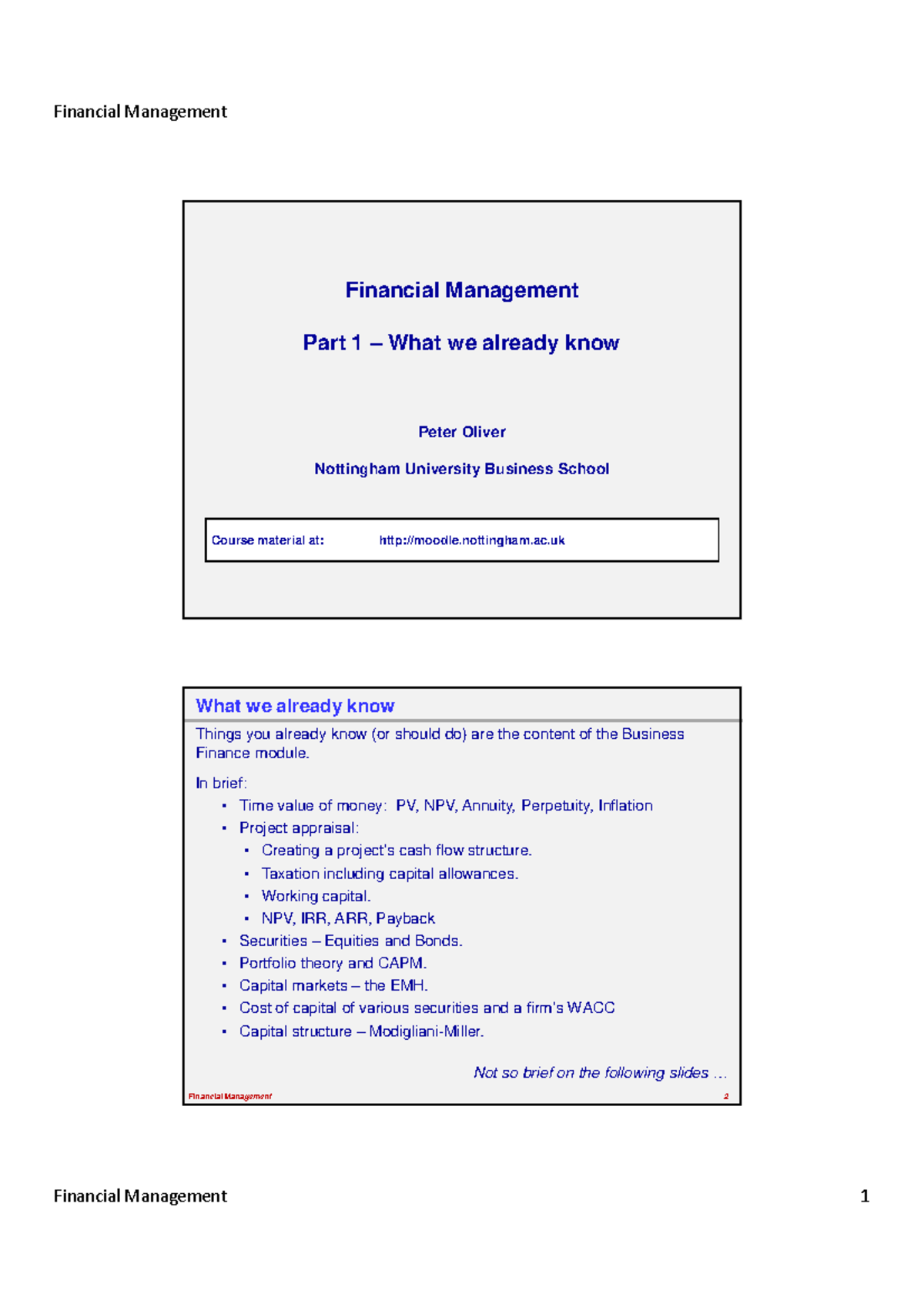 Lecture 1 - Financial Management Financial Management Part 1 – What we ...
