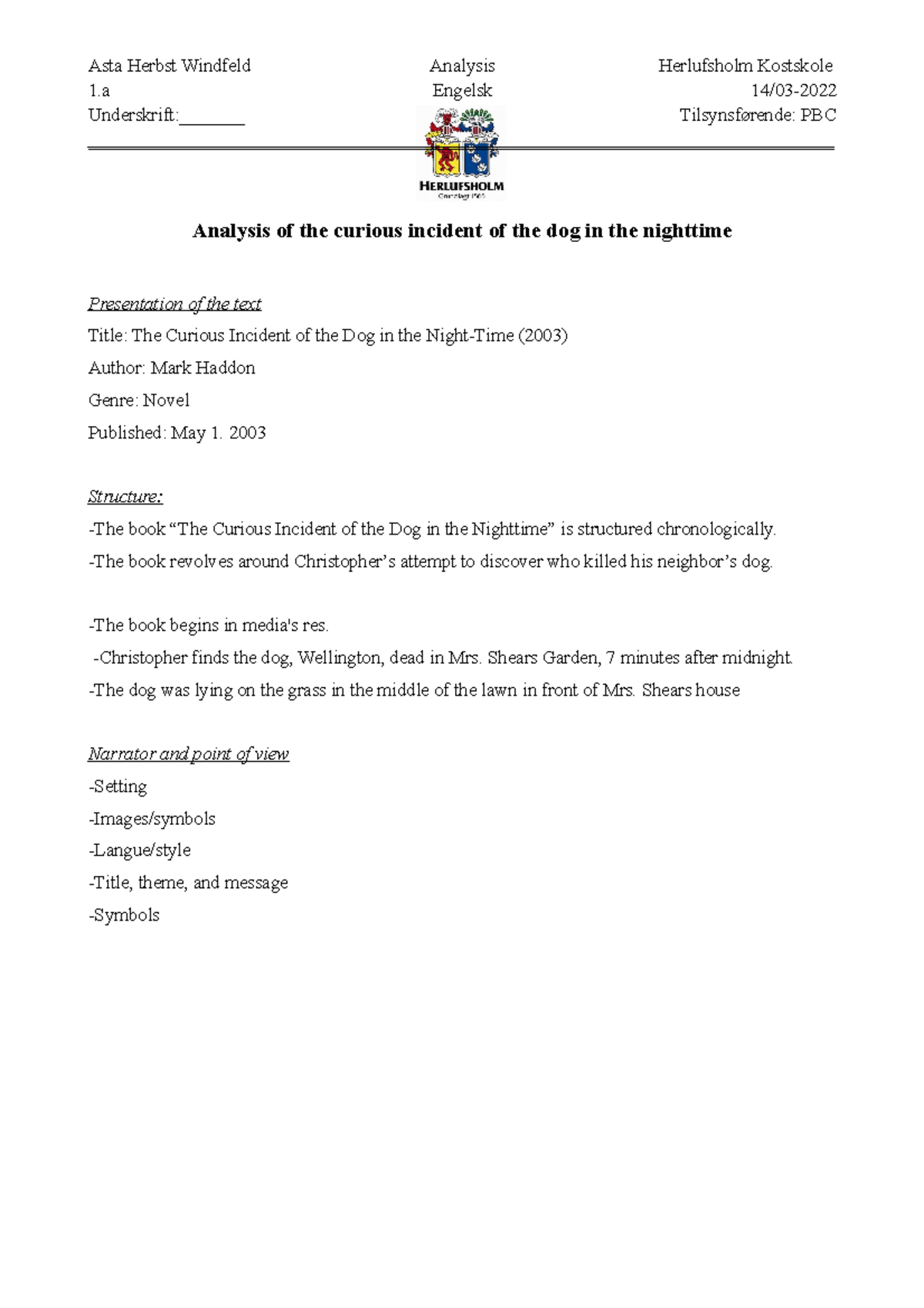 Analysis of the curious incident of the dog in the nighttime - Asta ...