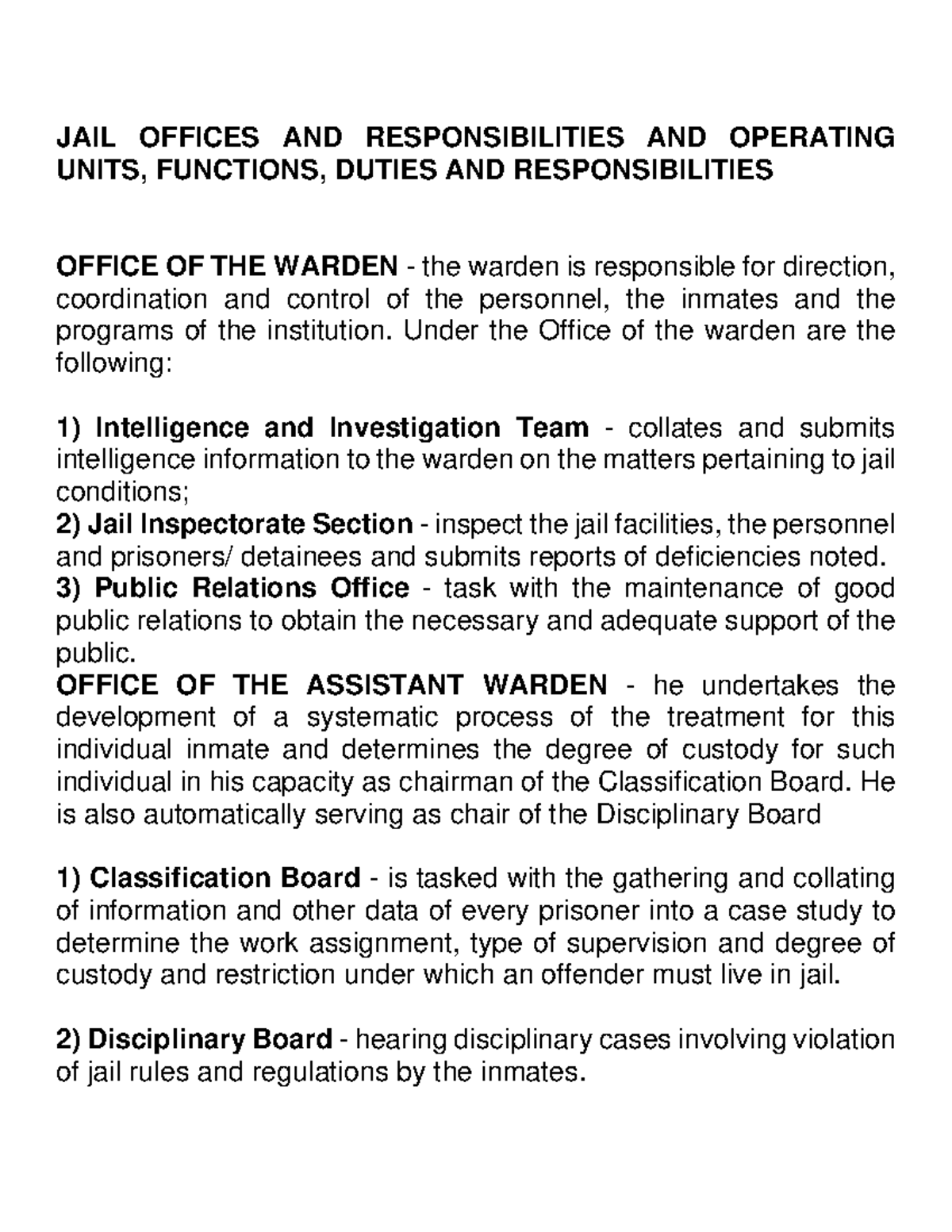 Bjmp-continuation - Uyyh - JAIL OFFICES AND RESPONSIBILITIES AND ...