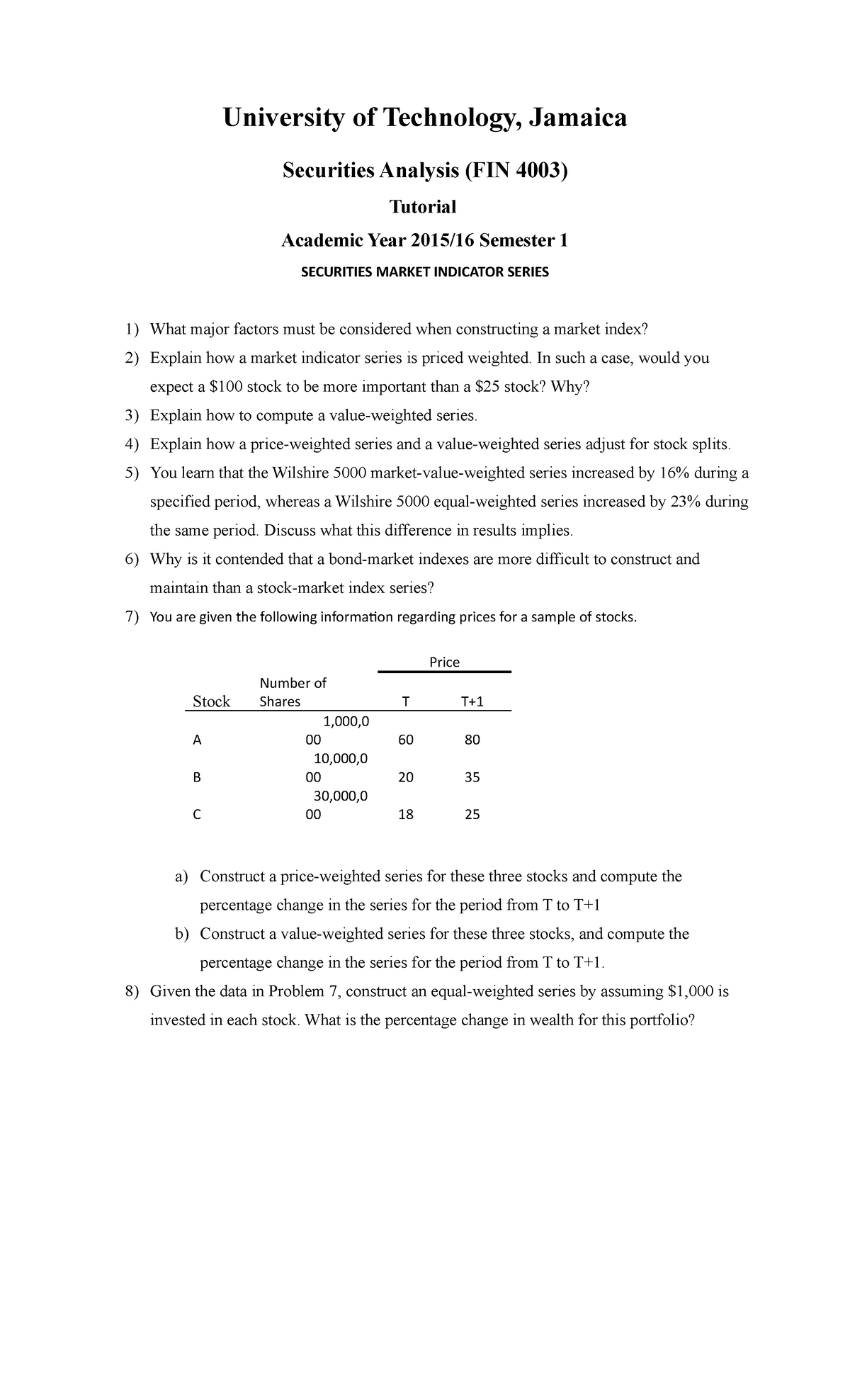 Security market indicator series tutorial 5 - University of Technology ...