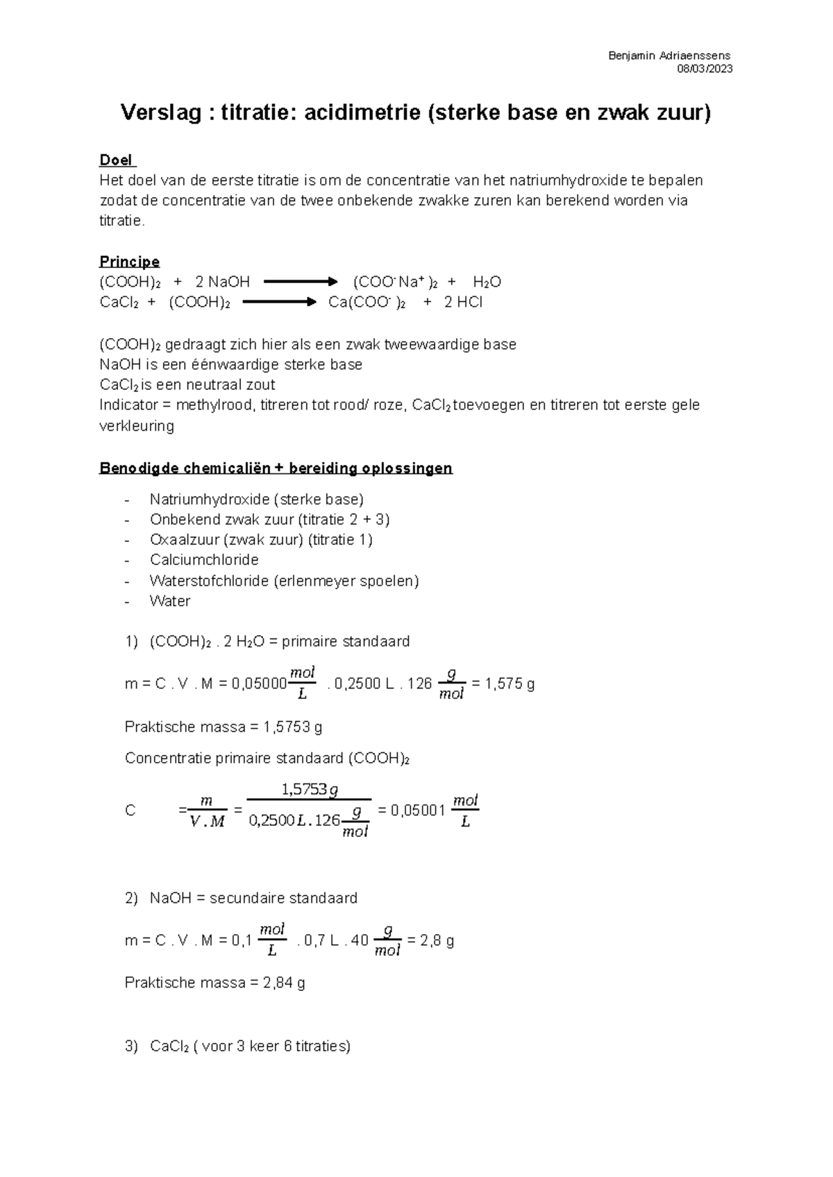 Verslag titratie acidimetrie labo 4 - 08/03/ Verslag : titratie ...