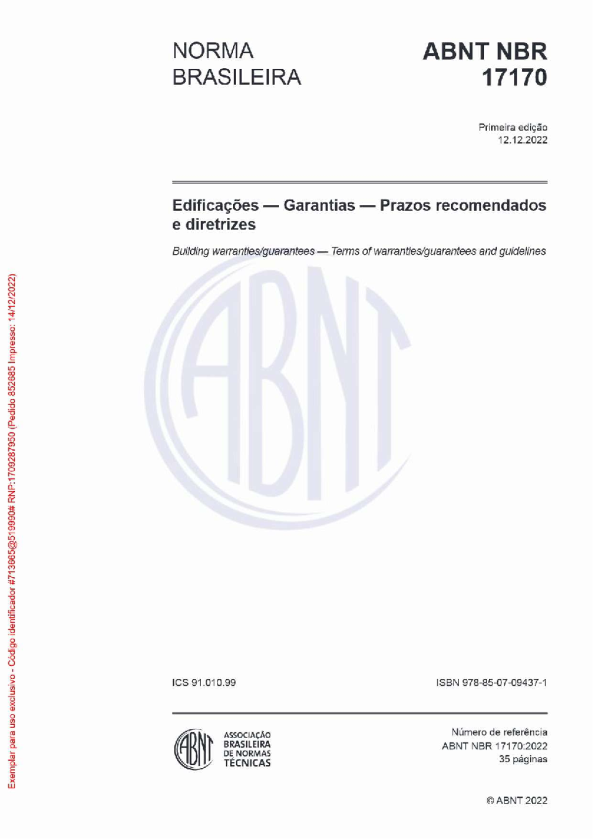 NBR 17170 2022 Edificacoes Garantias - NORMA ABNT NBR BRASILEIRA 17170 ...