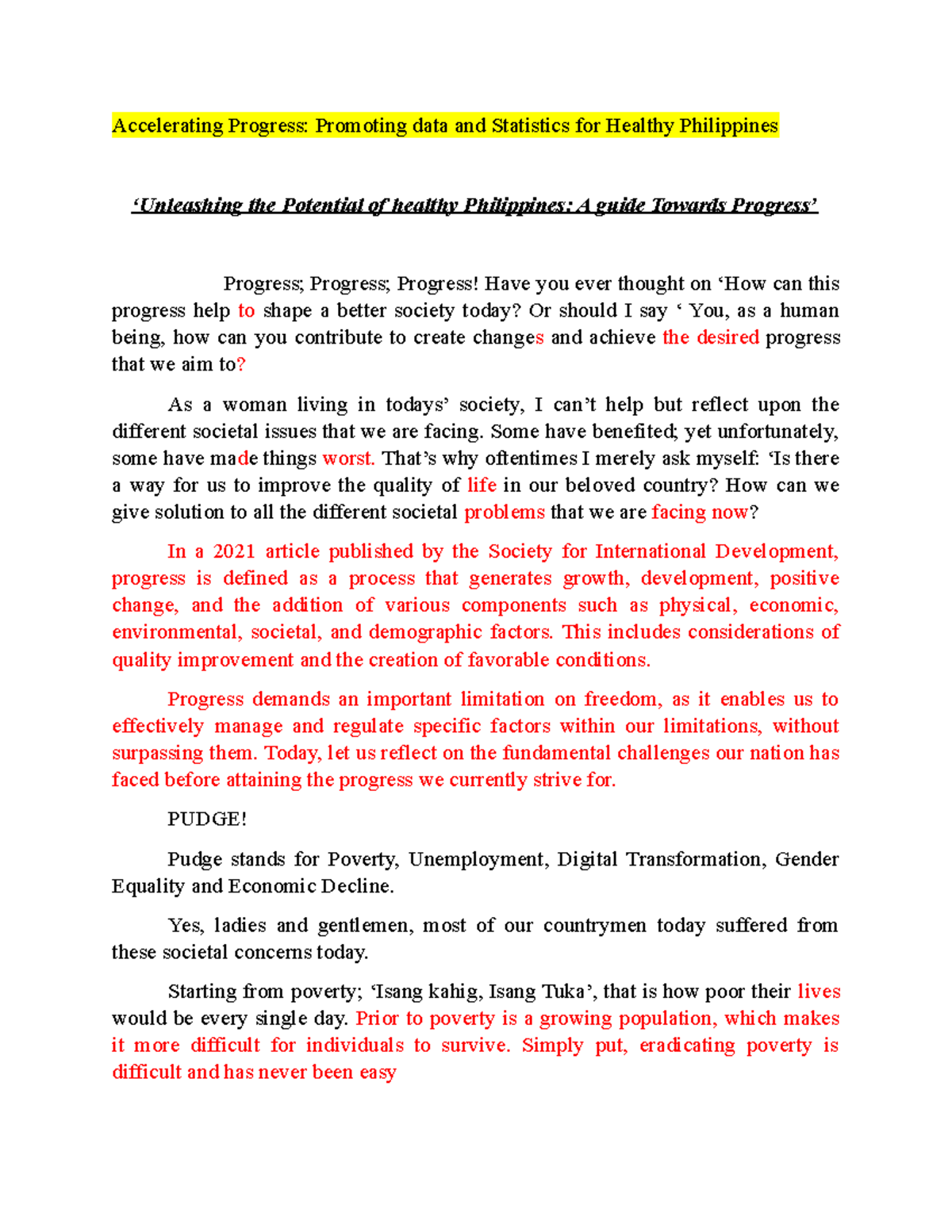 Oratoricalpiece-PSA- Jessa - Accelerating Progress: Promoting data and ...