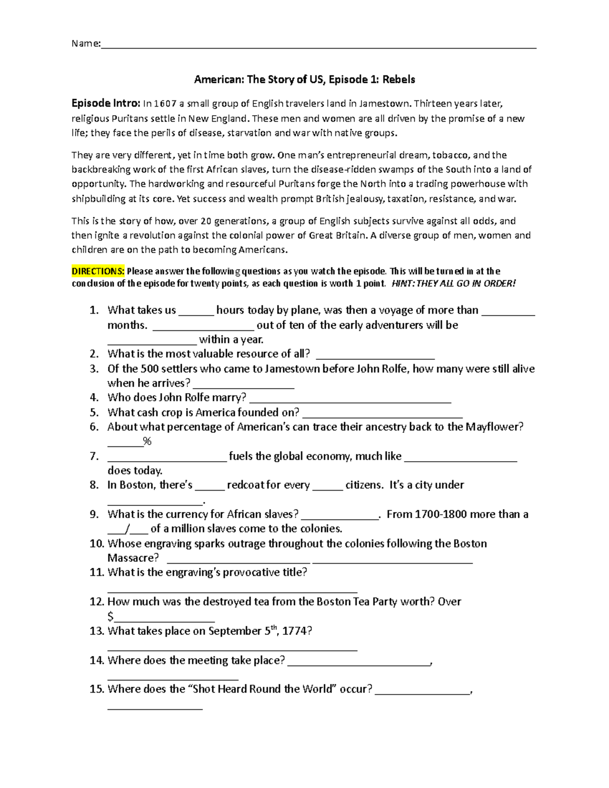 Story Of Us Ep 1Rebels - teacher tools - - Studocu