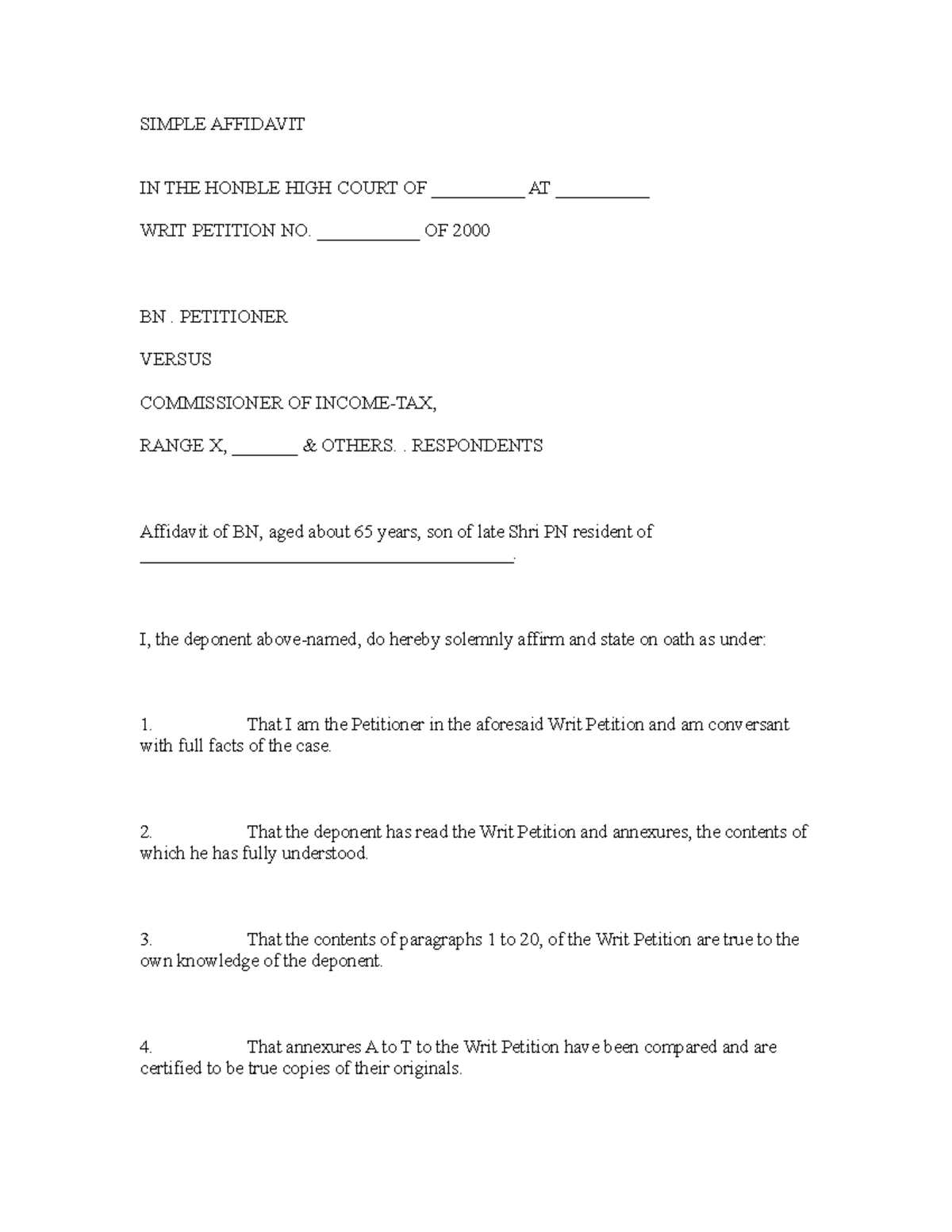 Simple affidavit - Drafting Sample for Reference - SIMPLE AFFIDAVIT IN ...