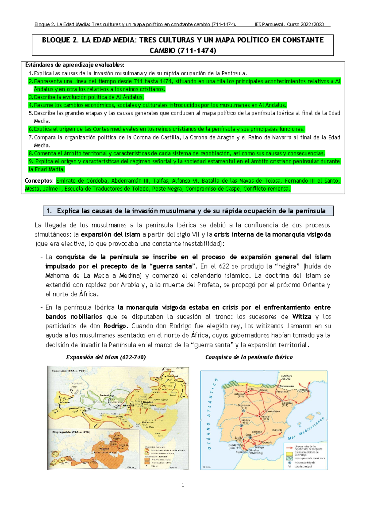 Bloque 2 estándares - al andalus - BLOQUE 2. LA EDAD MEDIA: TRES CULTURAS Y UN MAPA POLÍTICO EN ...
