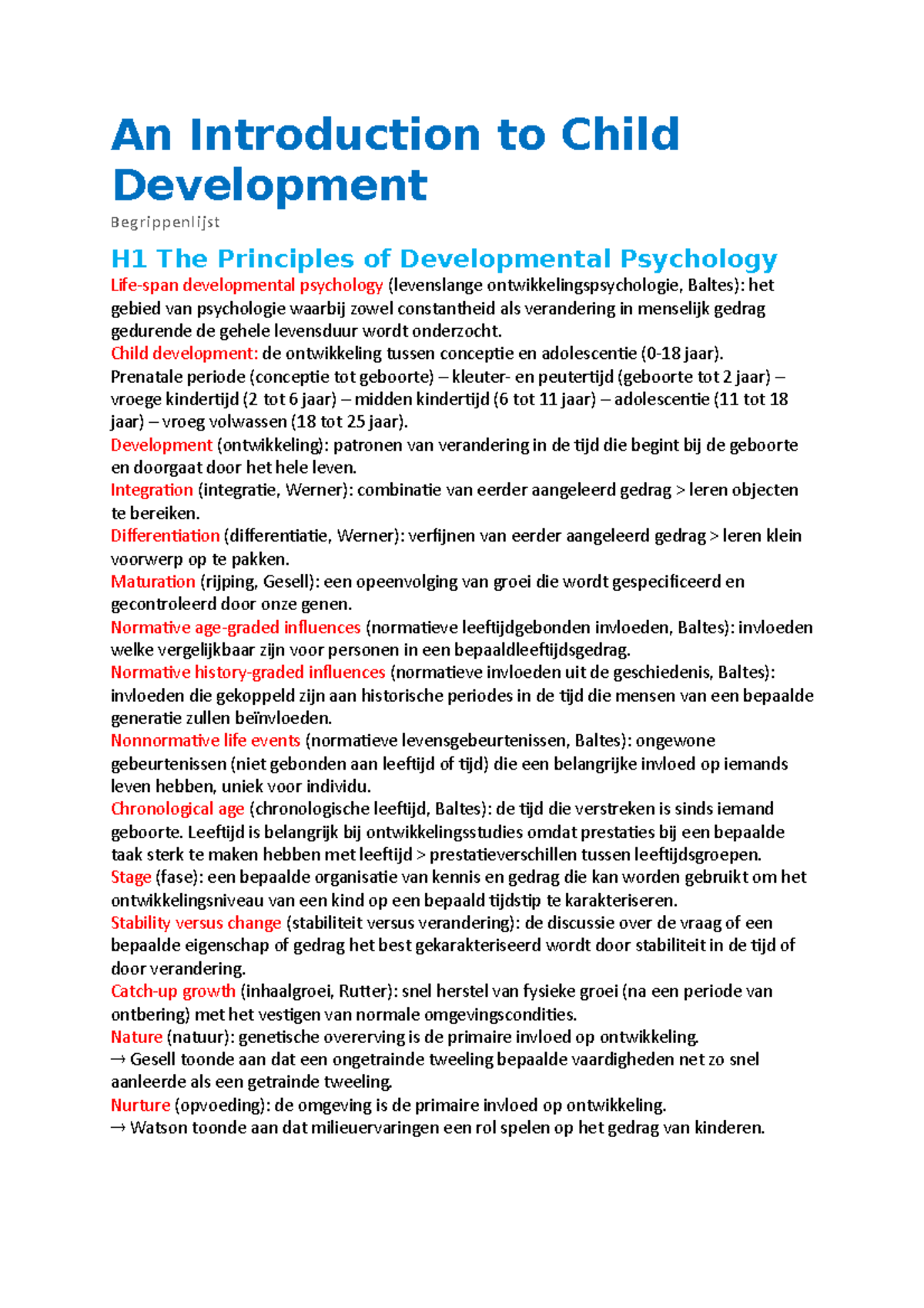 An Introduction to Child Development begrippenlijst - An Introduction ...