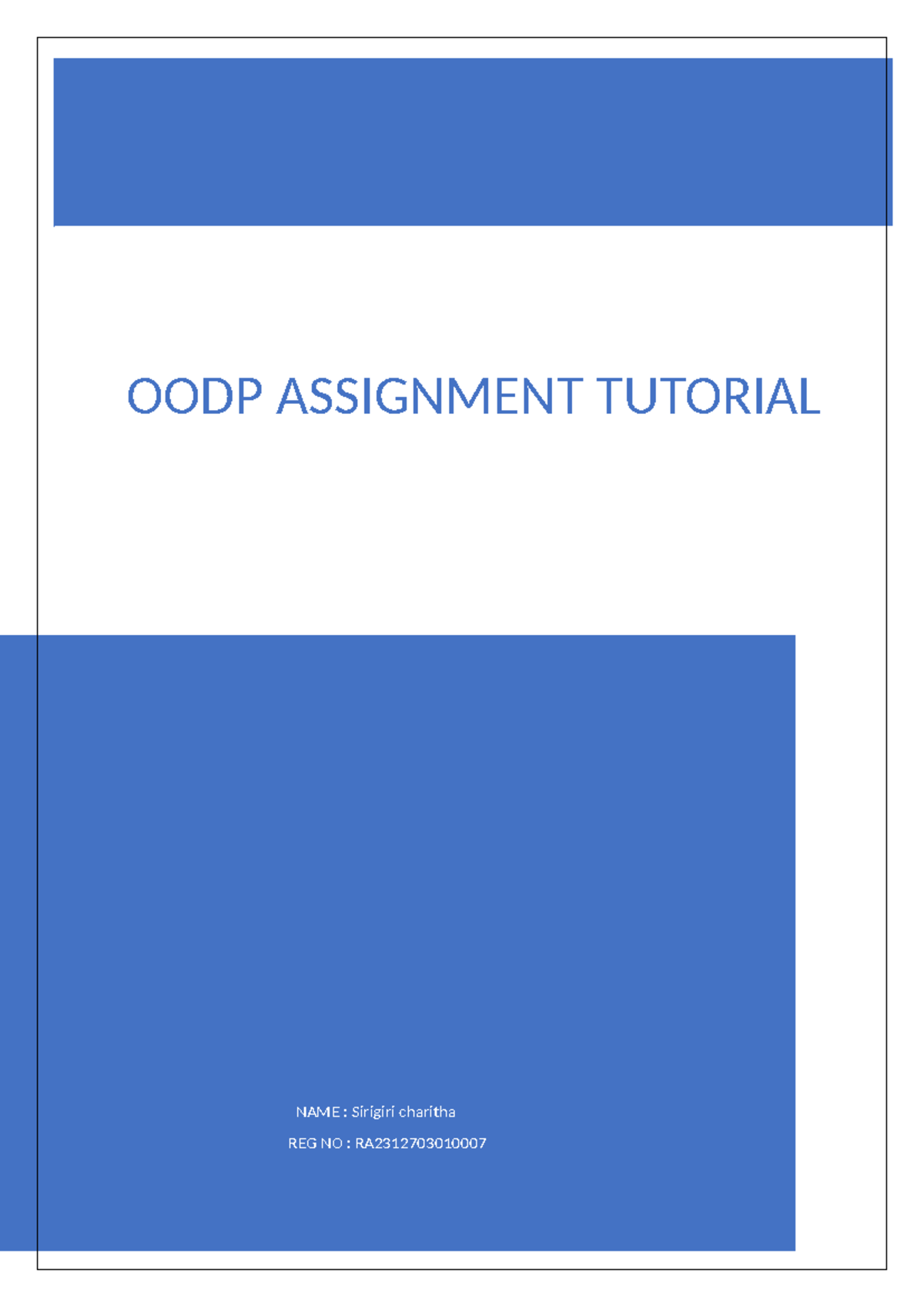 Assignment 4 OODP - NAME : Sirigiri charitha REG NO : RA OODP ...