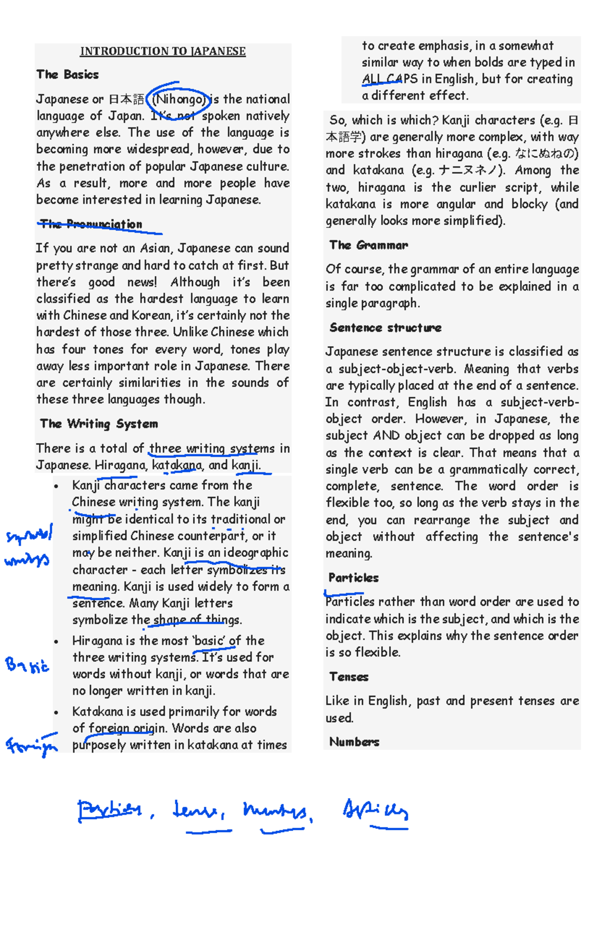 Foreign Language - lab - INTRODUCTION TO JAPANESE The Basics Japanese or 日本語 (Nihongo) is the ...