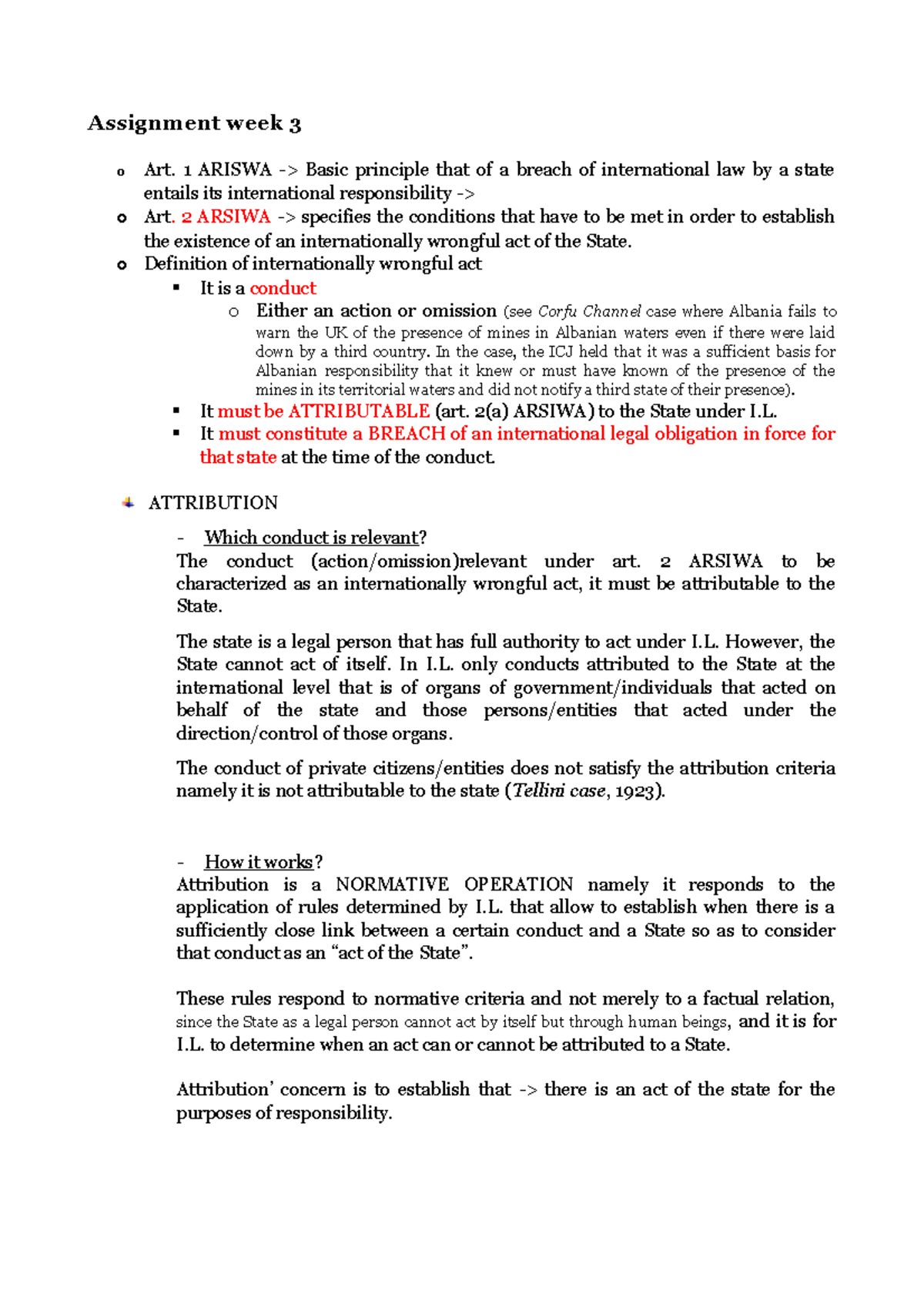 PIL WEEK 3 - TUTORIAL ASSIGNMENT ON STATEHOOD - Assignment week 3 o Art. 1 ARISWA -> Basic ...