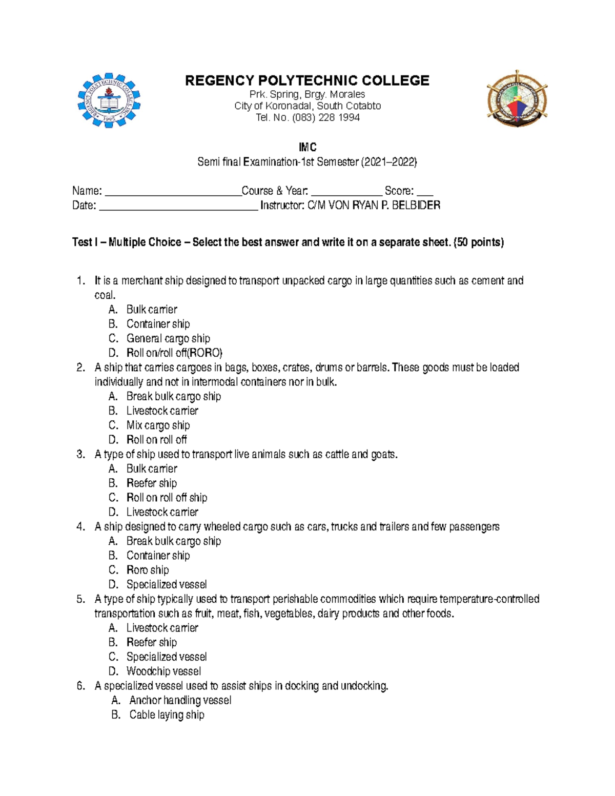 Imc semi final exam 2021 2022 Copy - BS Social Work - RMMC - Studocu