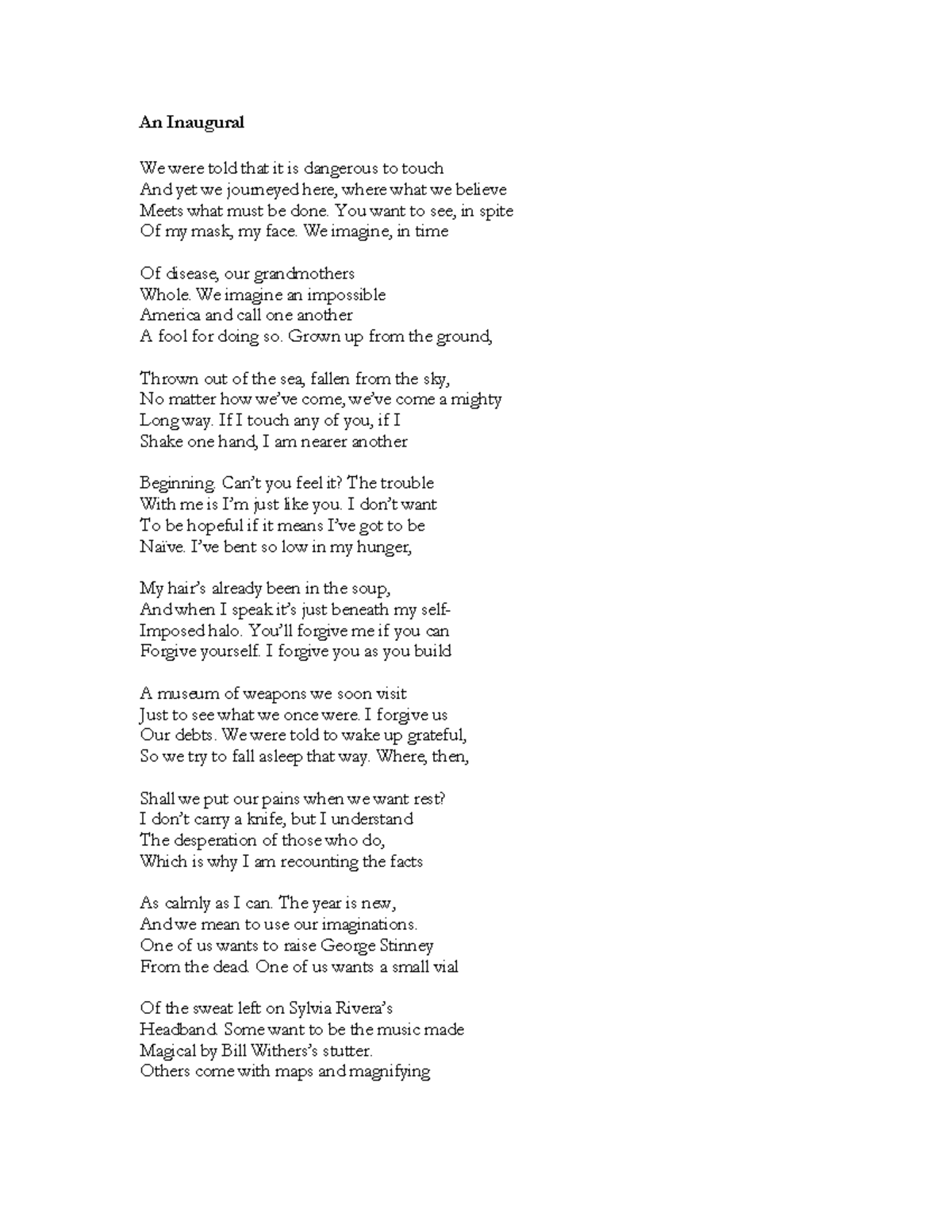 Poetry-jericho brown - Poetry - An Inaugural We were told that it is ...