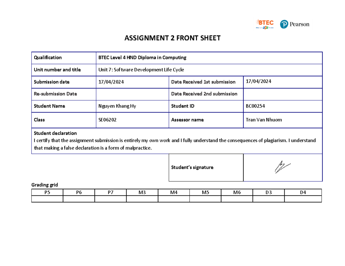 BC00254 Hynk Assinment 2 Software Development Life Cycle - ASSIGNMENT 2 ...