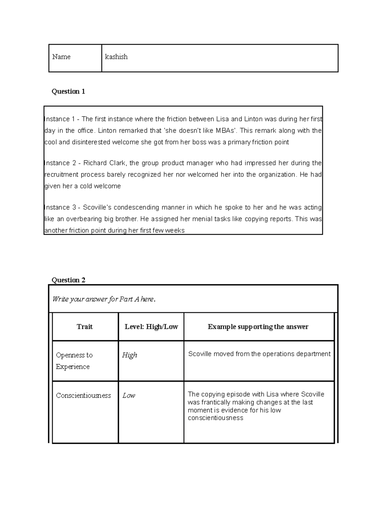 IMT Lisa Benton kashish - Question 1 Instance 1 - The first instance where the friction between ...