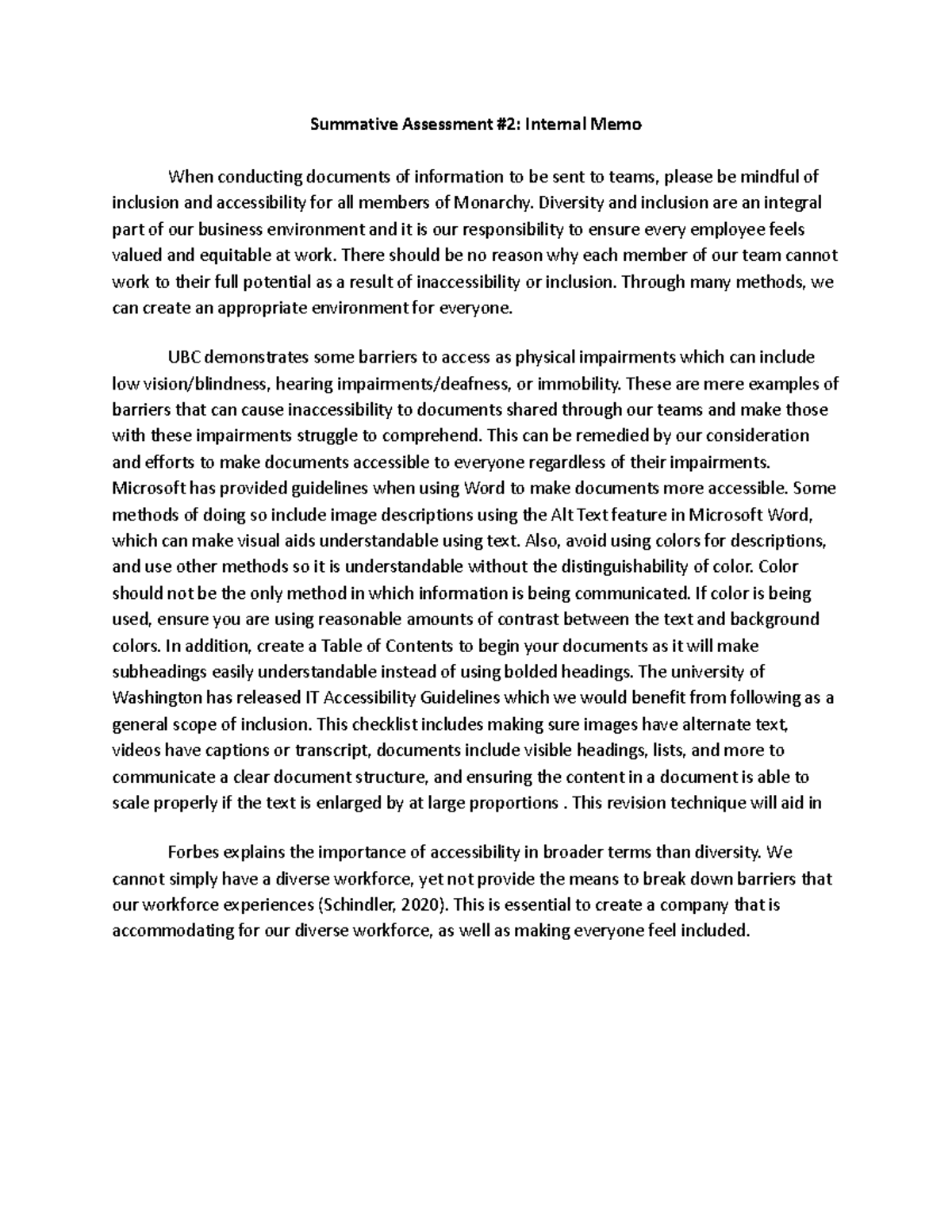 CMN279 Summative 2 - Summative Assessment #2: Internal Memo When ...