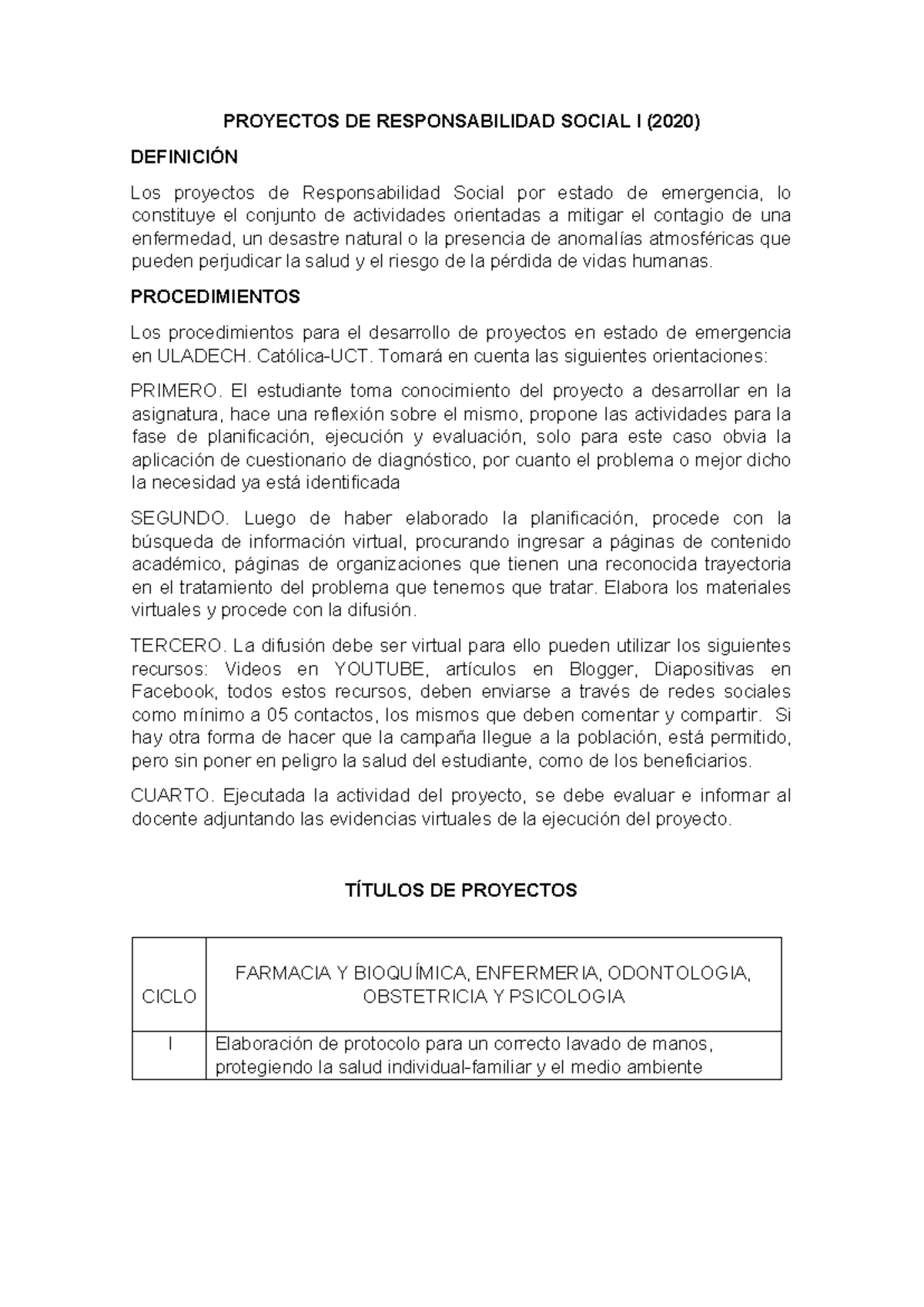 Proyectos DE Responsabilidad Social I - PROYECTOS DE RESPONSABILIDAD SOCIAL I (2020) DEFINICIÓN ...