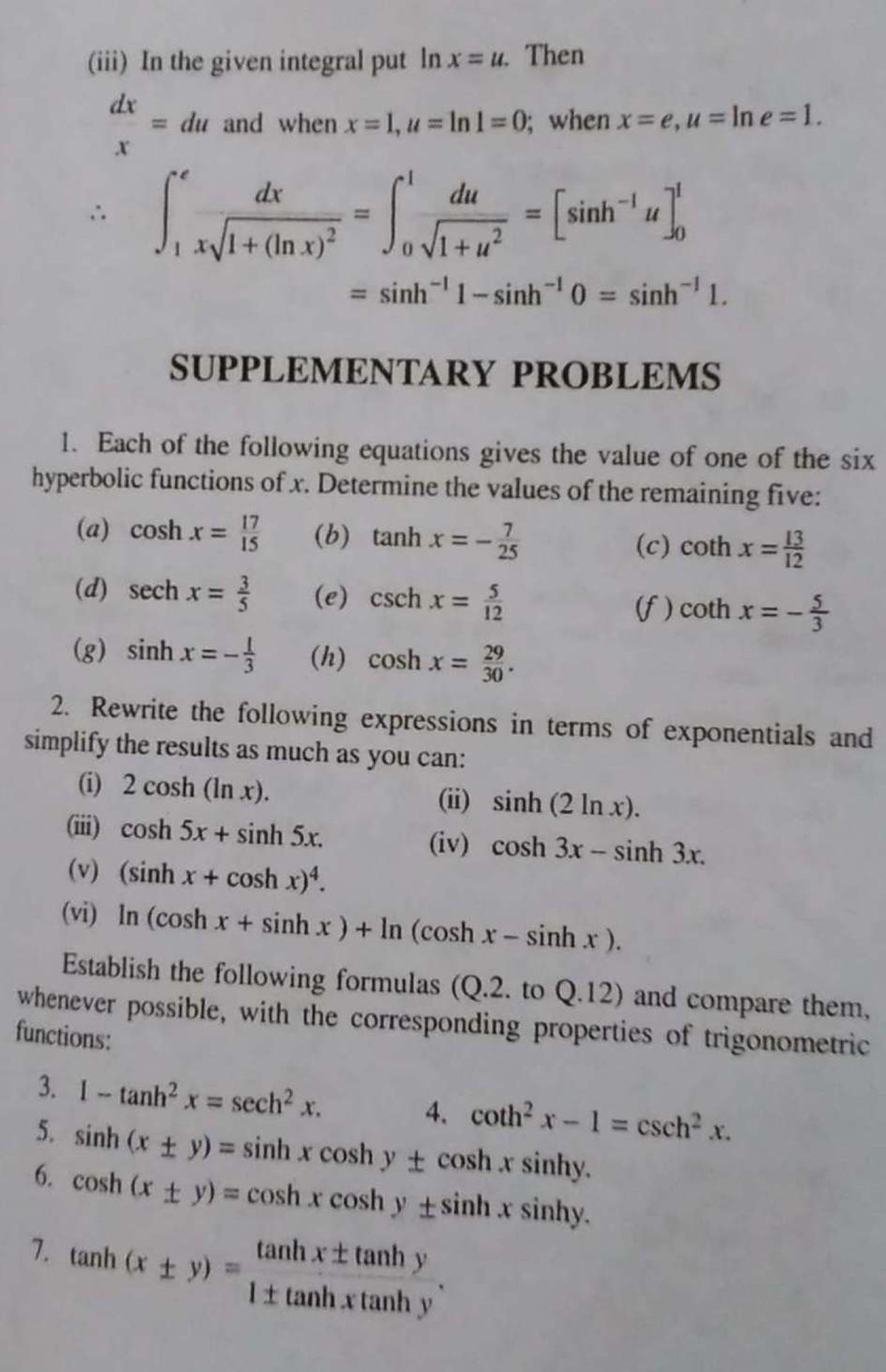 Practicing questions in hyperbolic functions - Bsc maths - Studocu