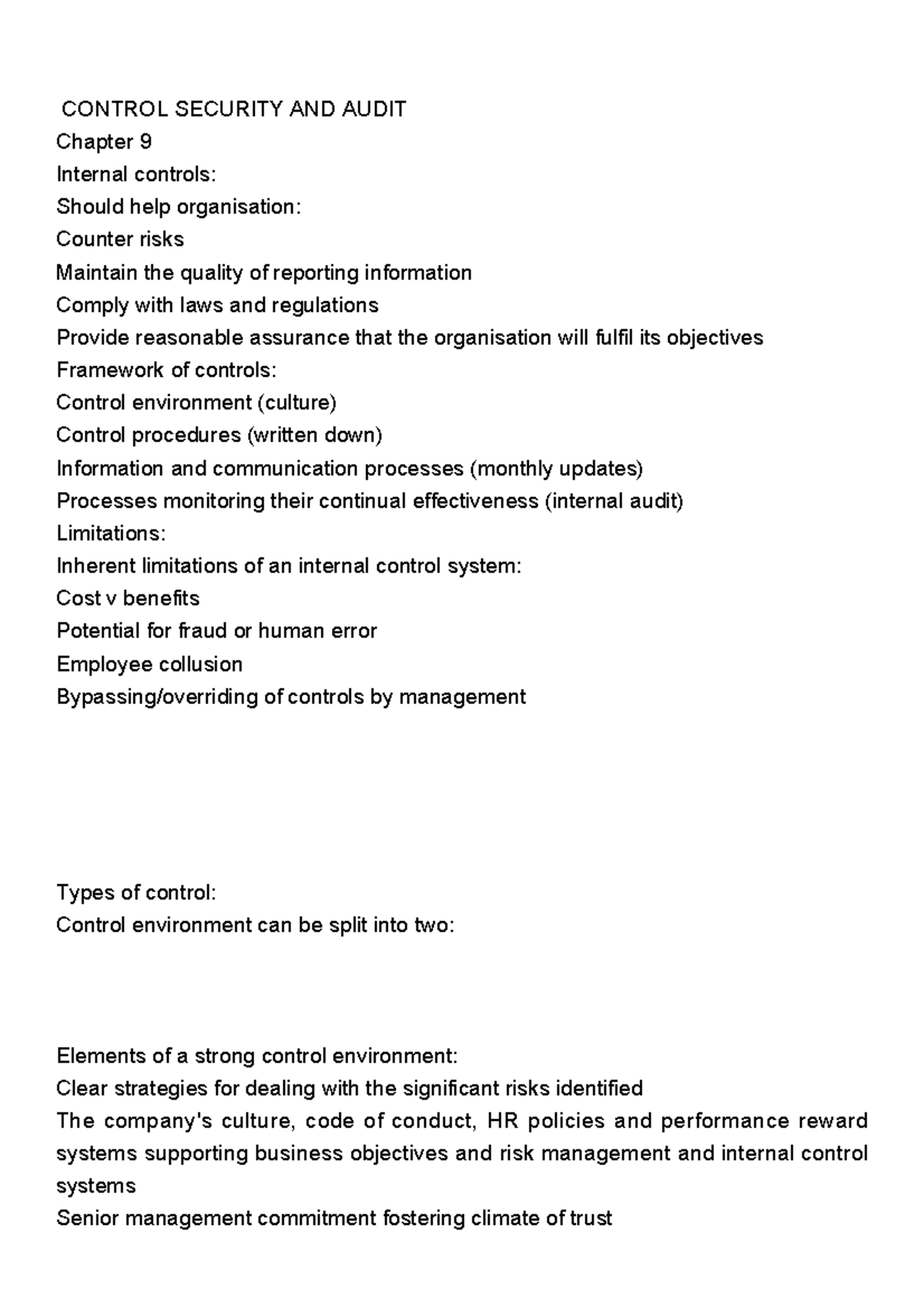 Control security and audit - CONTROL SECURITY AND AUDIT Chapter 9 ...