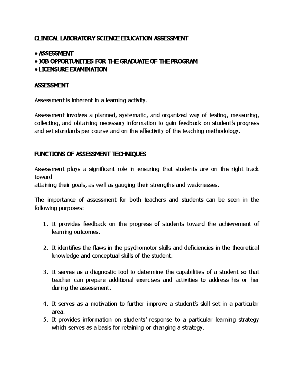 Clinical Laboratory Science Education Assessment - CLINICAL LABORATORY ...