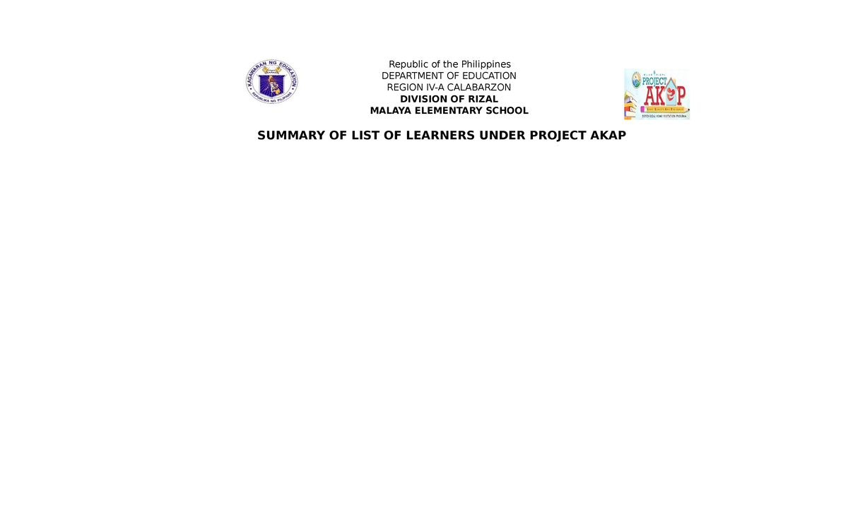 Project AKAP Monitoring Consolidation - Republic of the Philippines ...